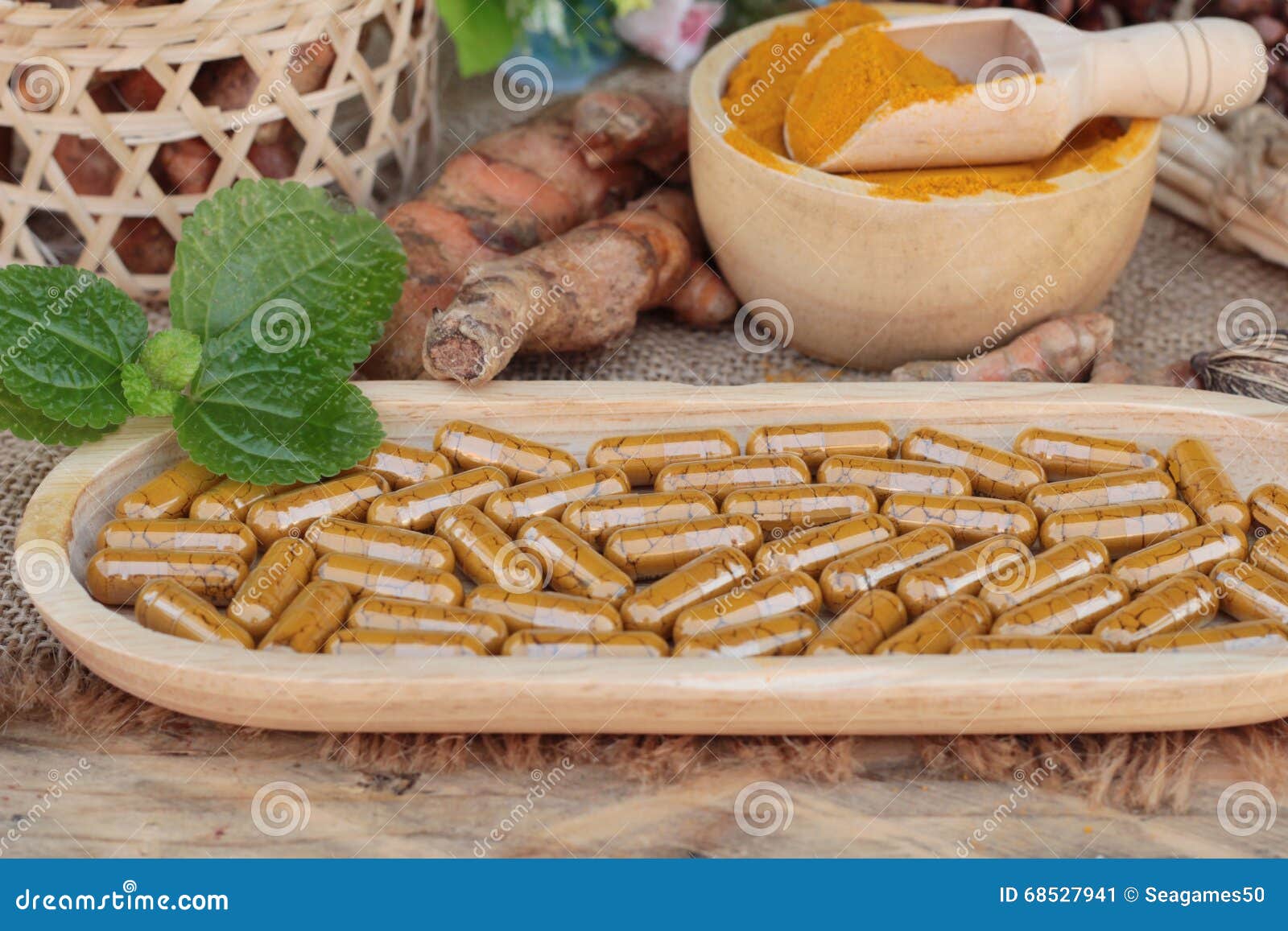 Turmeric Powder with Tumeric Capsules for Health. Stock Image - Image ...