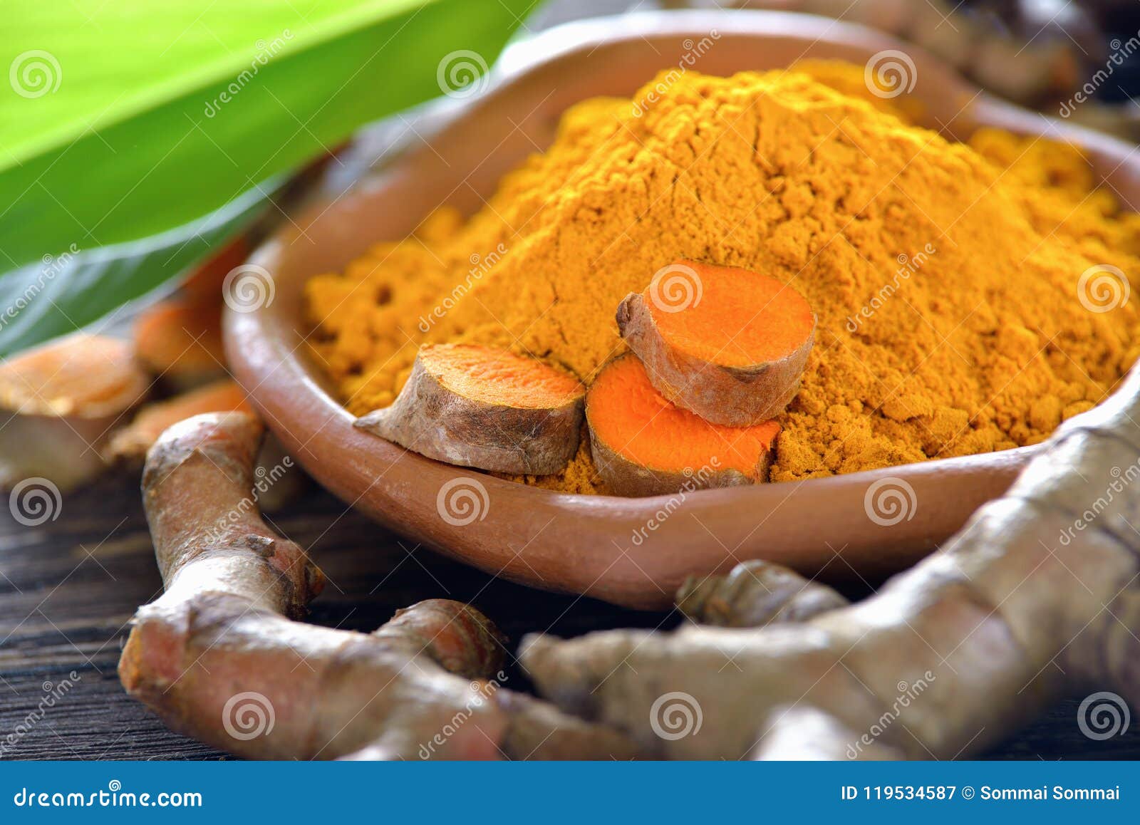Turmeric Powder on Wooden Background Stock Image - Image of fresh ...