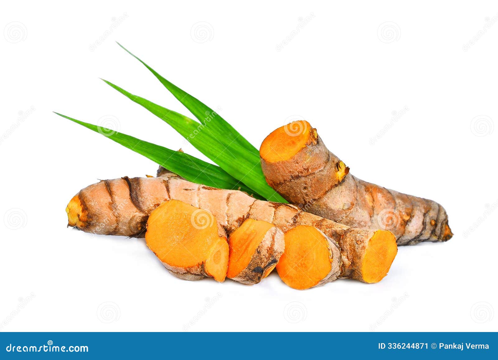 Turmeric Root with Green Leaves Isolated on White Background Stock ...
