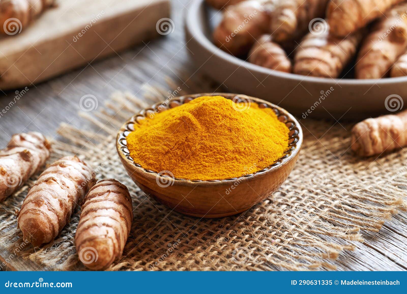 Turmeric Root Powder with Fresh Root Stock Image - Image of food ...
