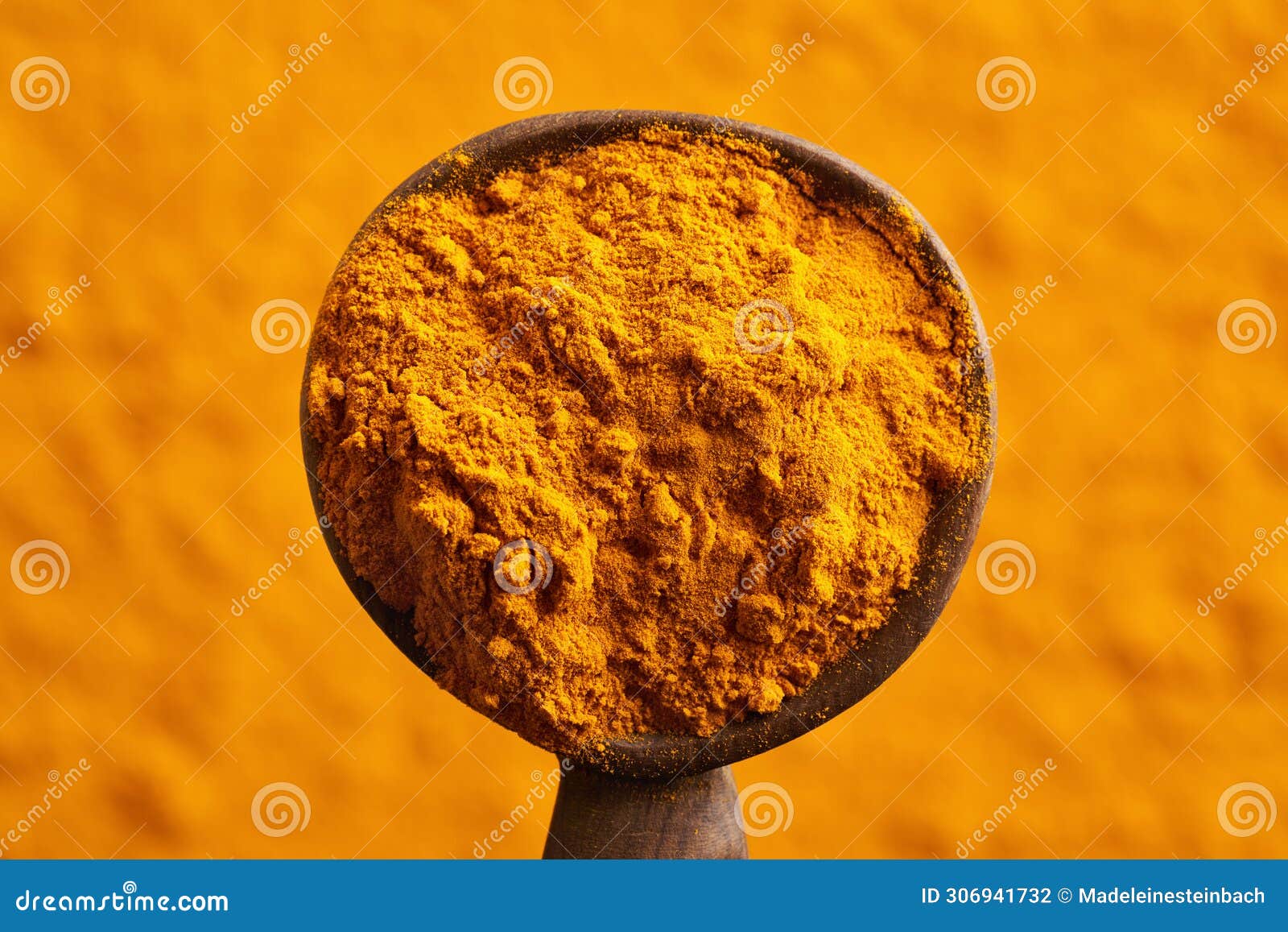 Turmeric Root Powder on a Spoon, Top View Stock Photo - Image of table ...