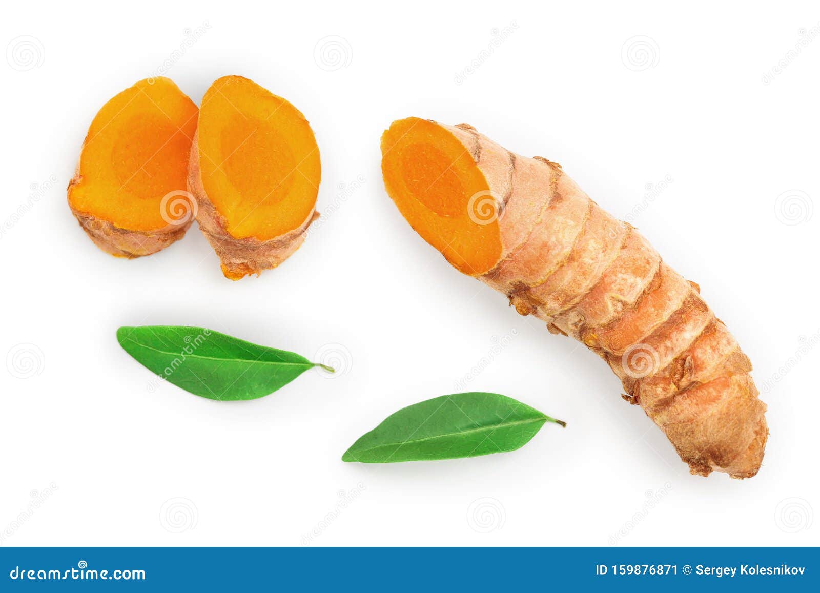 Turmeric Root and Slice Isolated on White Background. Top View Stock ...