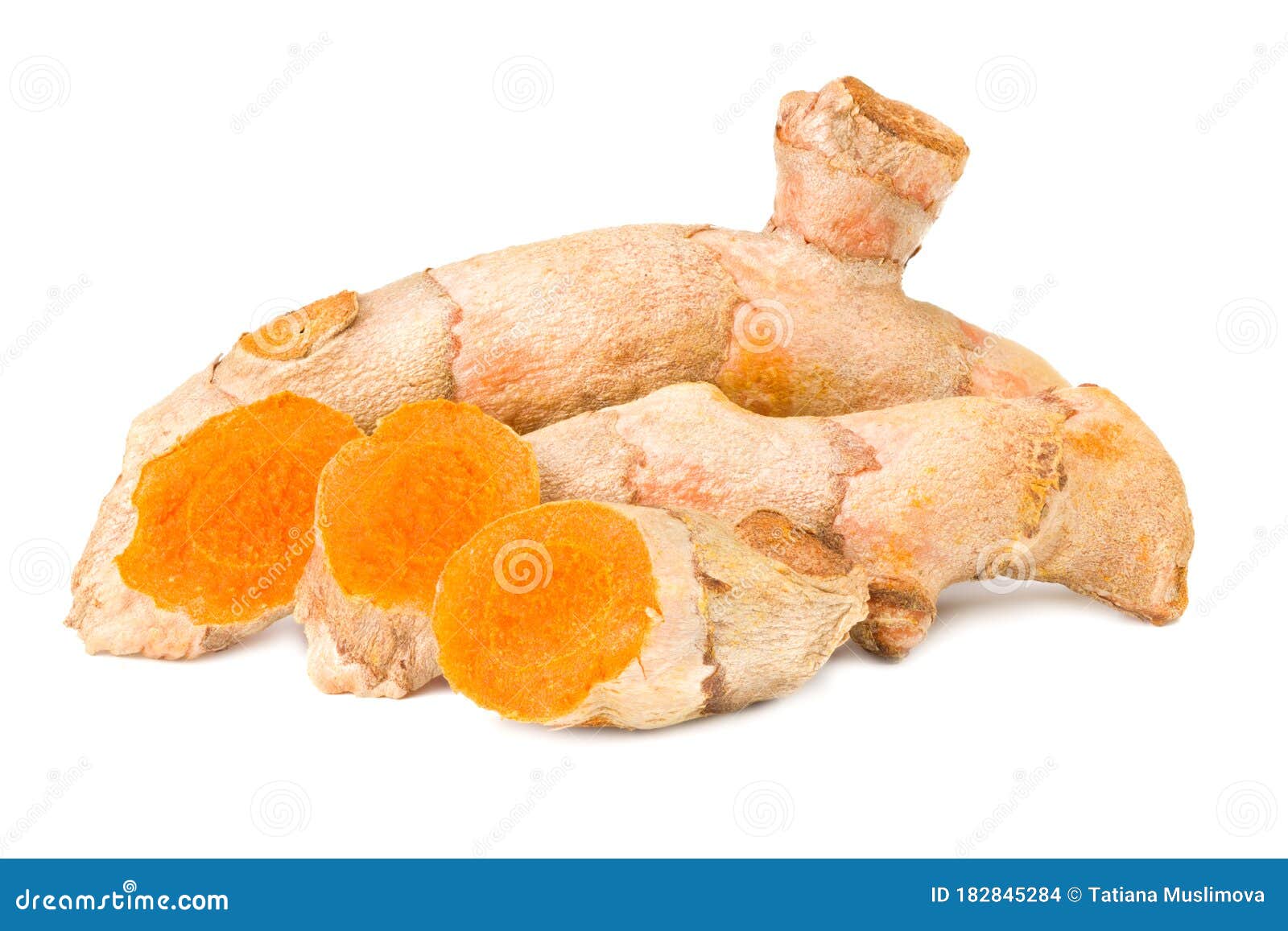 Turmeric Root with Slices Isolated on White Background Stock Photo ...