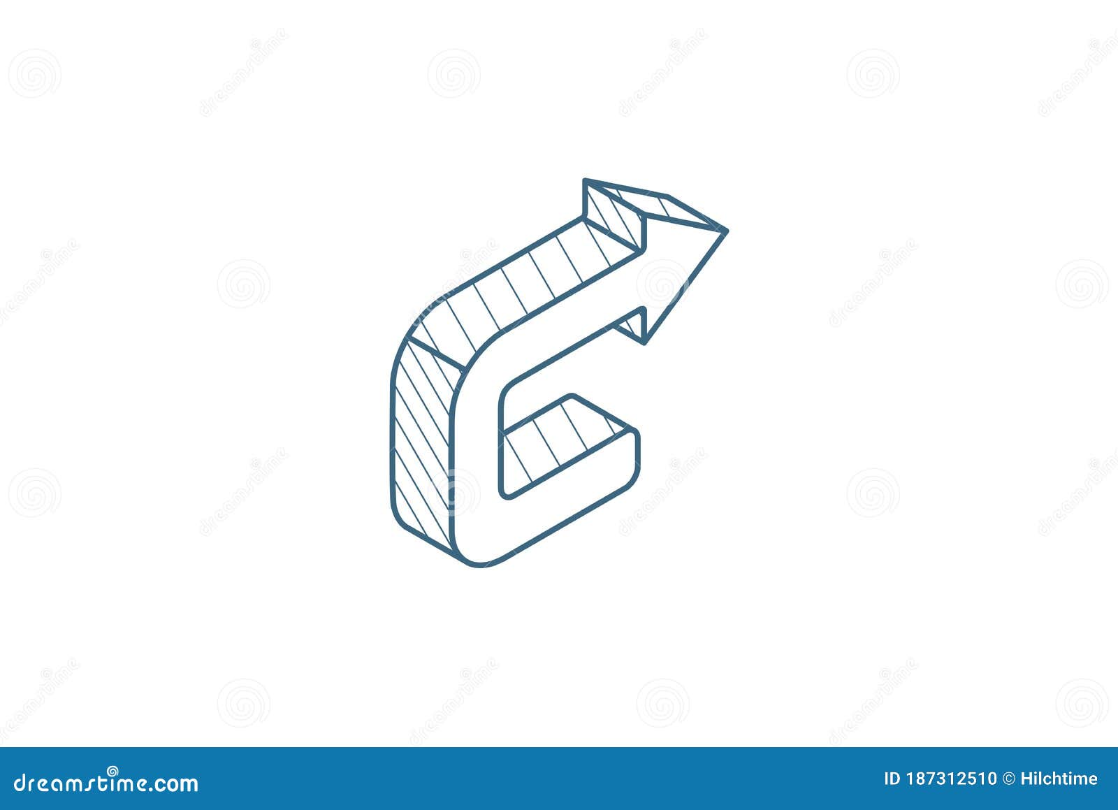 180 Turn Arrow Isometric Icon. 3d Line Art Technical Drawing. Editable ...