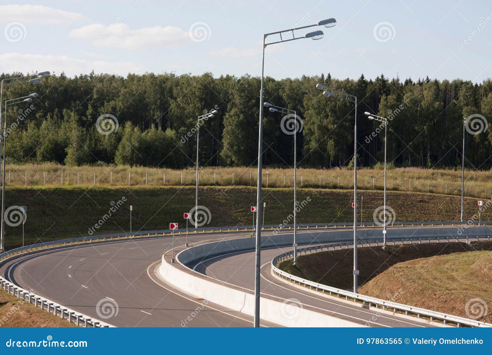 Turn of the highway. stock image. Image of signs, traffic - 97863565