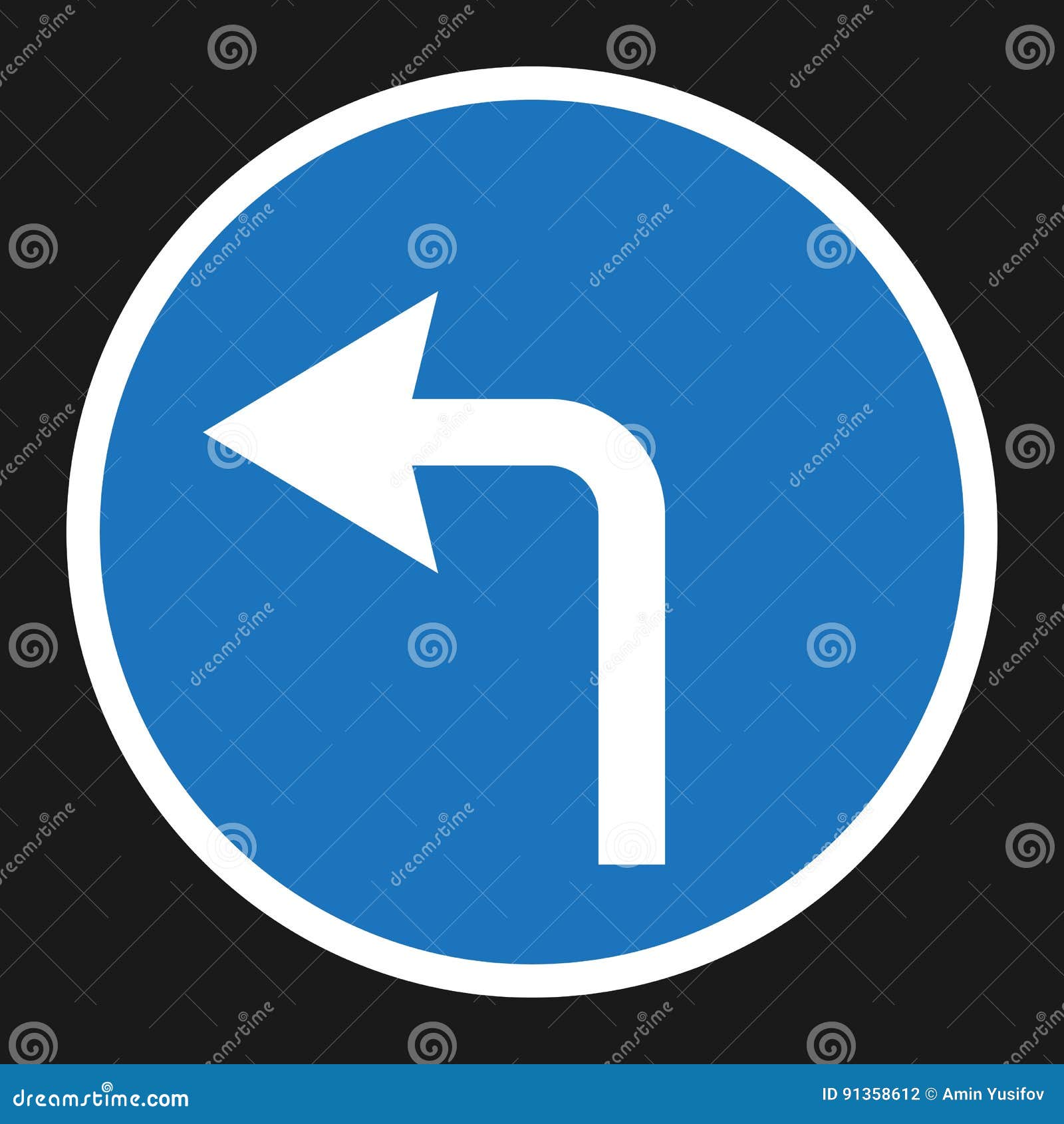 Turn Left Arrow Sign Flat Icon Stock Vector - Illustration of safety ...