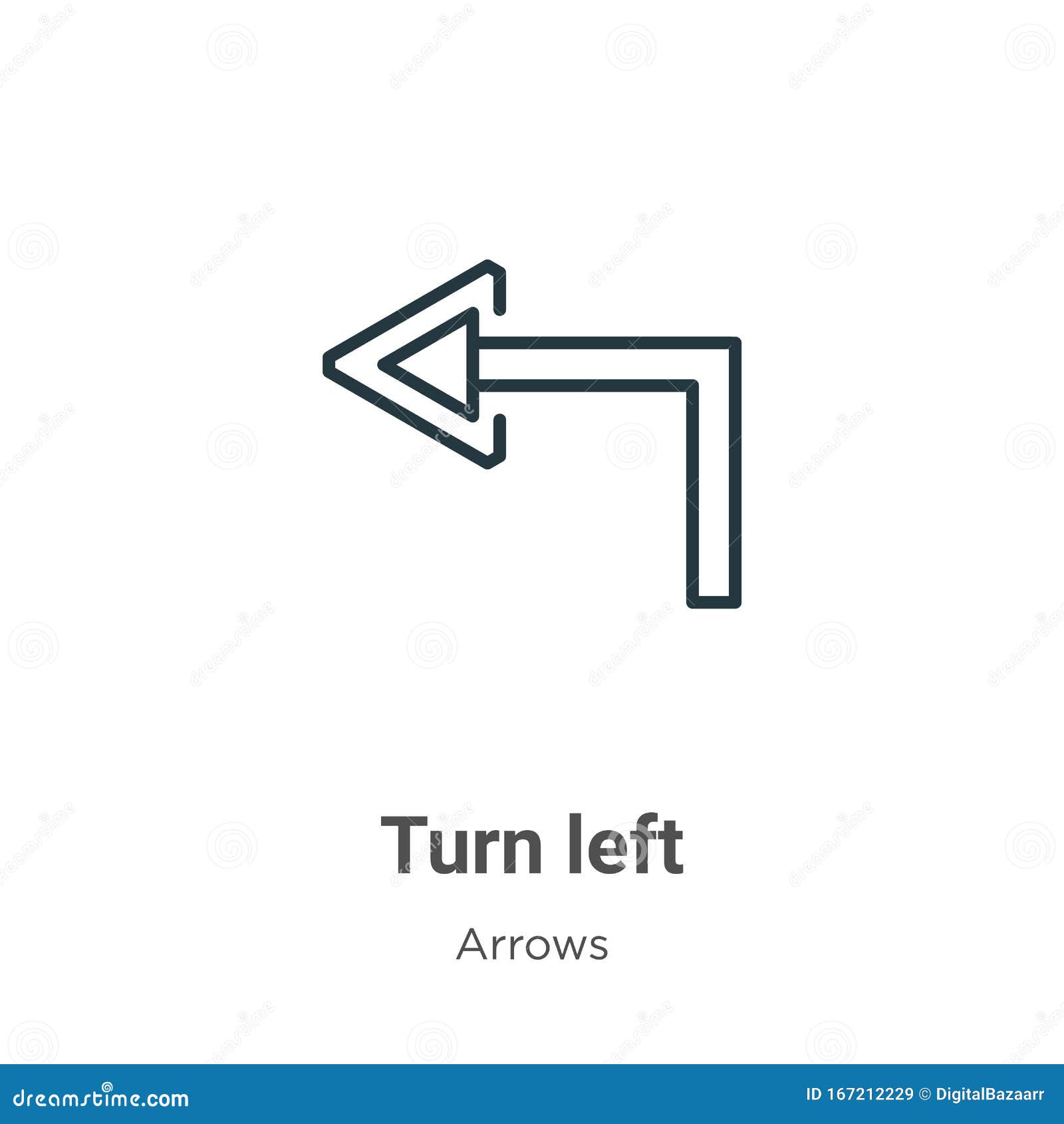 Turn Left Outline Vector Icon. Thin Line Black Turn Left Icon, Flat ...