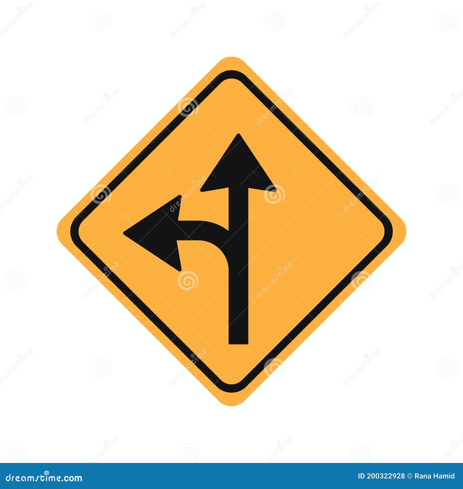 Proceed Straight Or Turn Right Road Sign,Vector Illustration, Isolate ...