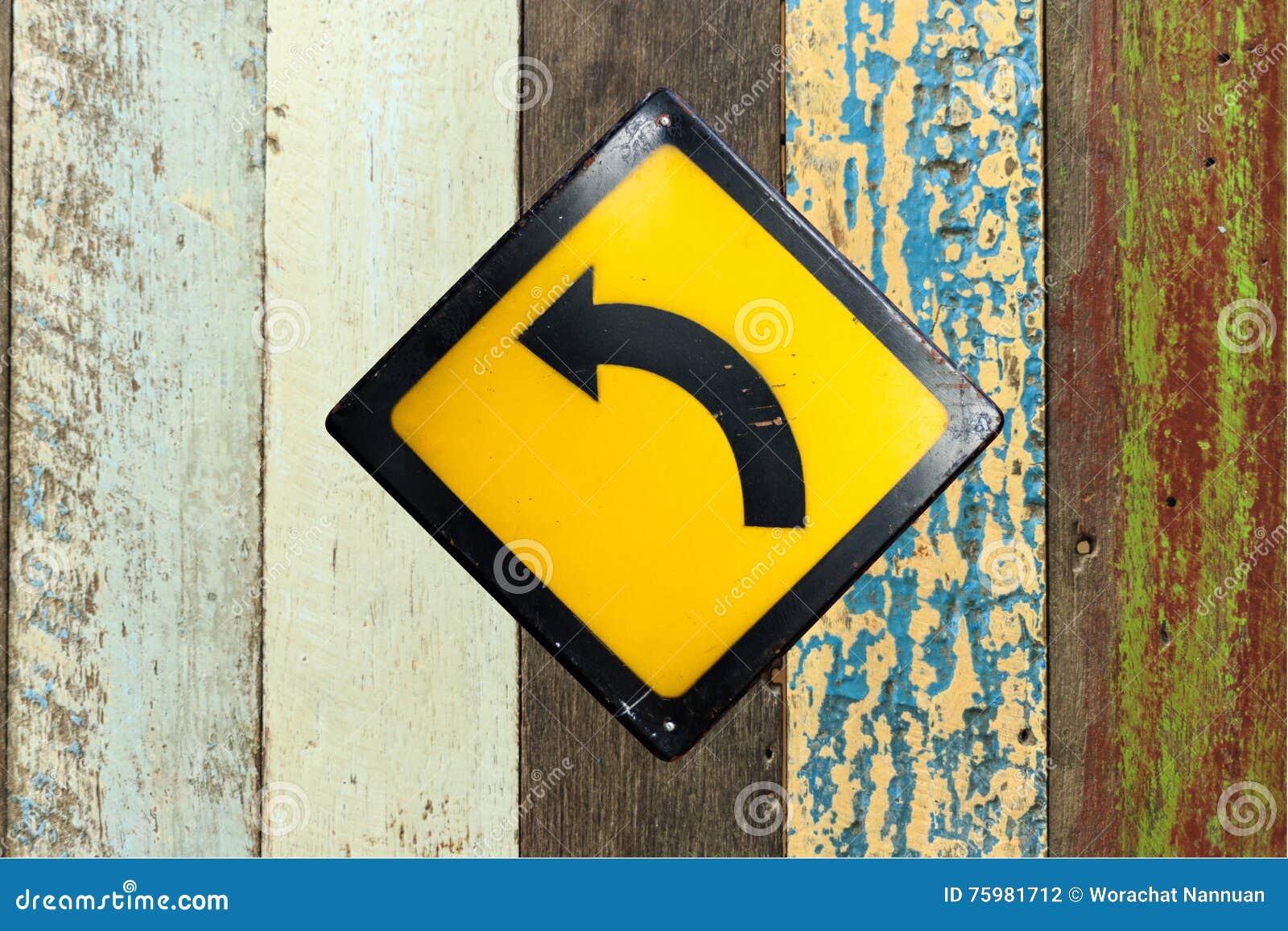 Turn left sign on wall stock photo. Image of label, beautiful - 75981712