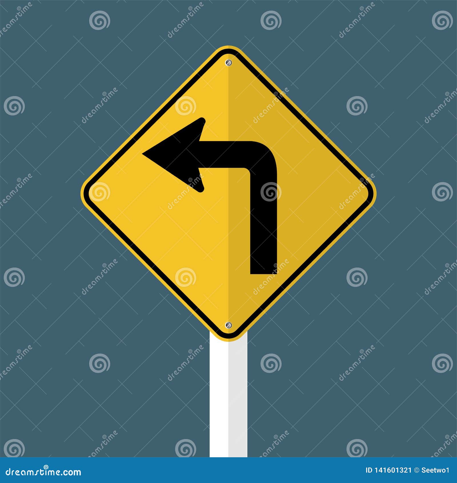 Symbol Turn Left Traffic Road Sign Isolated on Grey Sky Background ...