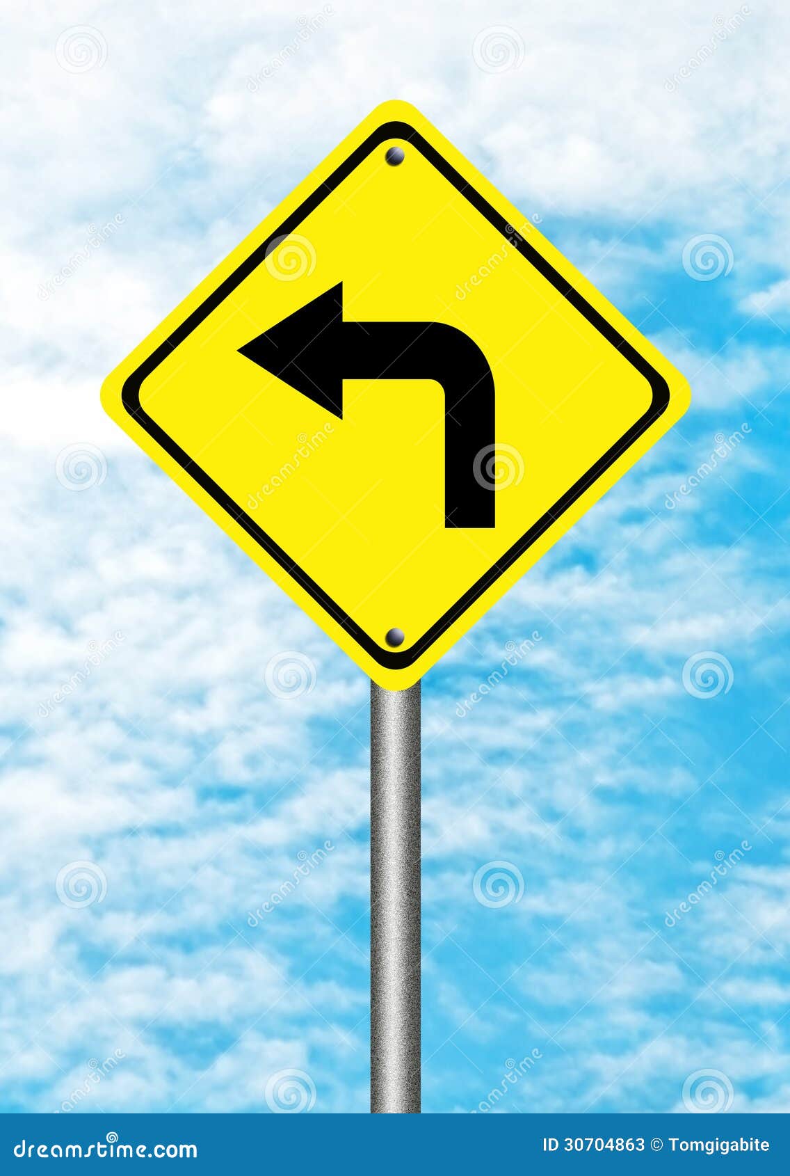 Turn Left Yellow Traffic Sign Stock Illustration - Illustration of ...