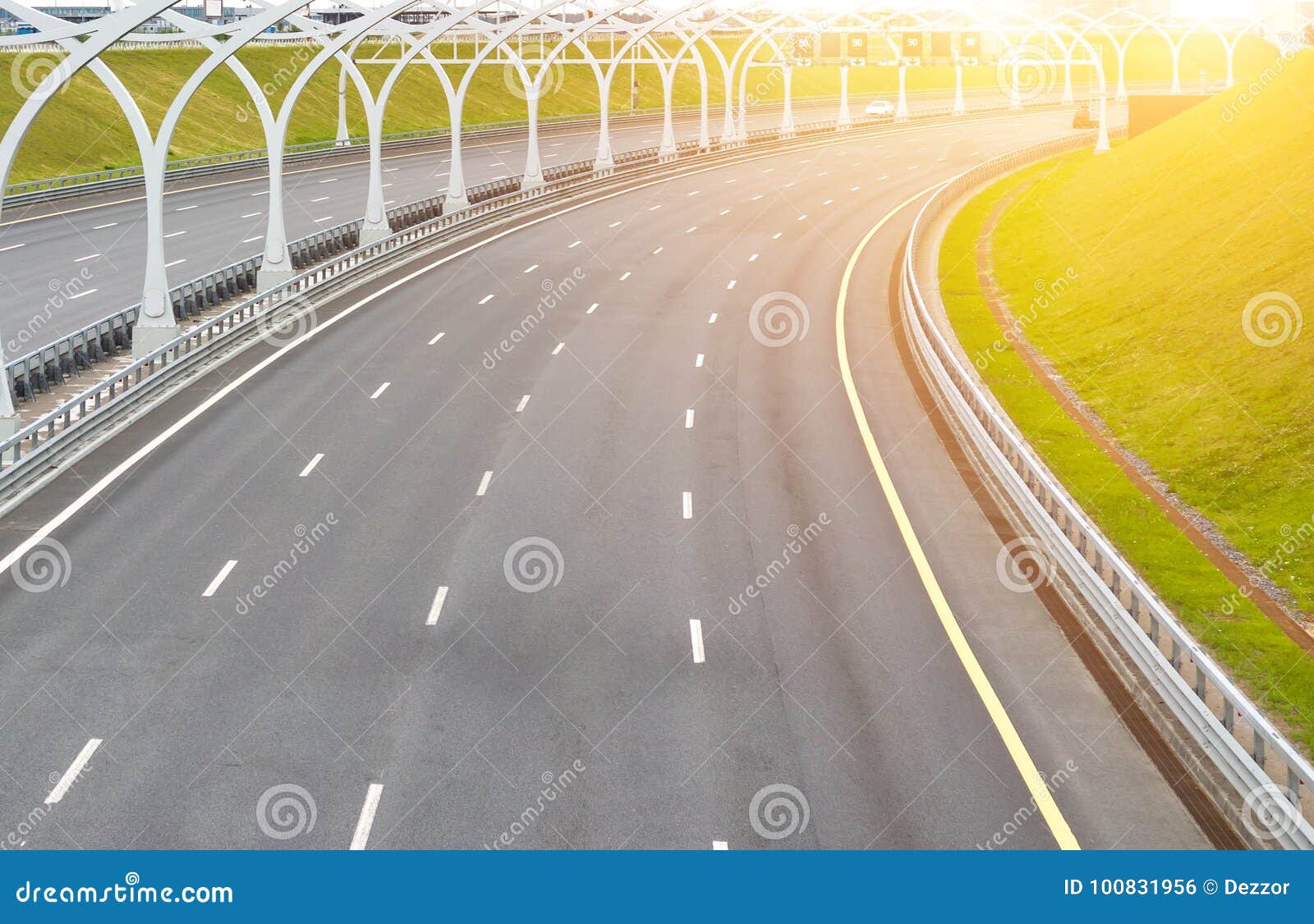 Turn on the Multi-lane Road without Cars. Stock Photo - Image of border ...
