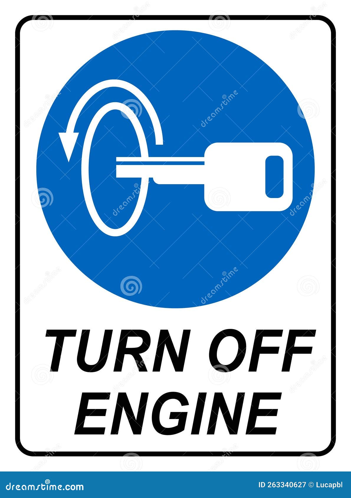 Turn Off Engine, Mandatory Sign with Ignition Key and Directional Arrow ...