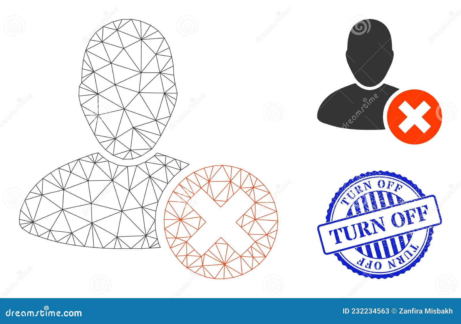 Turn Off Textured Stamp and Web Mesh Delete User Vector Icon Stock ...
