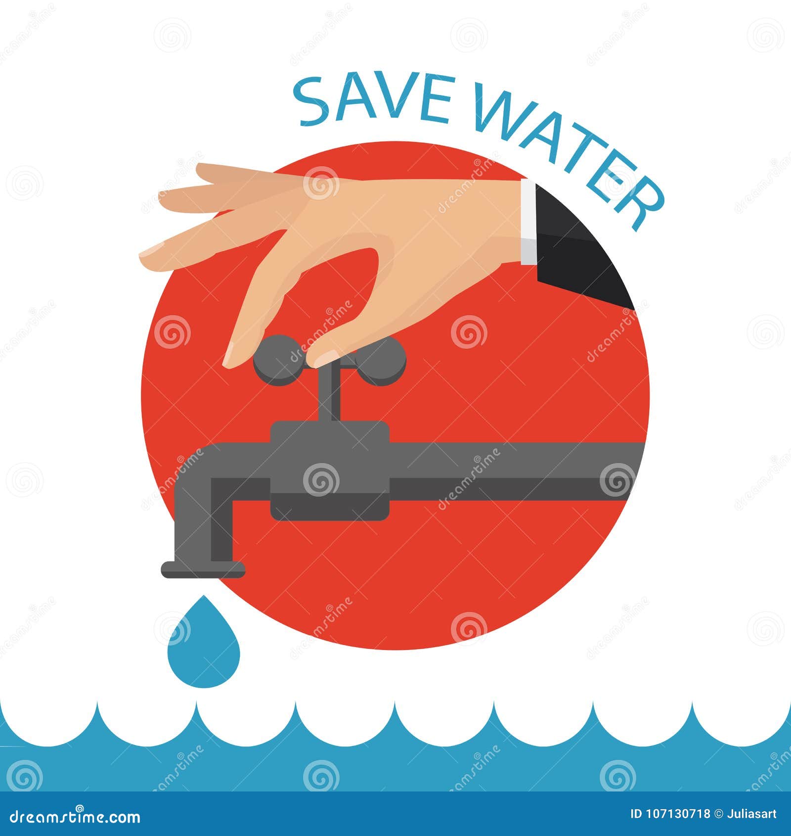 Turn Off The Water With Man S Hand Isolated On Background. Vector Flat ...