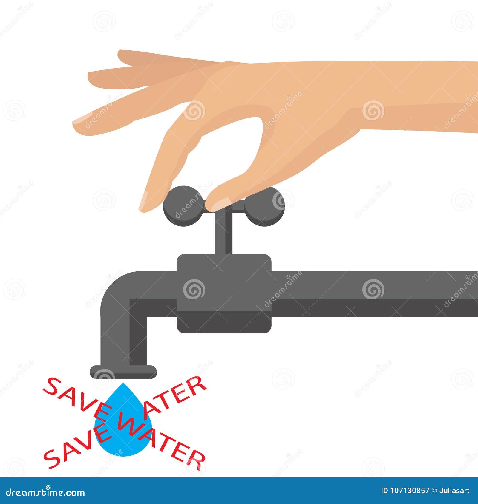Turn Off The Water With Man S Hand Isolated On Background. Vector Flat ...