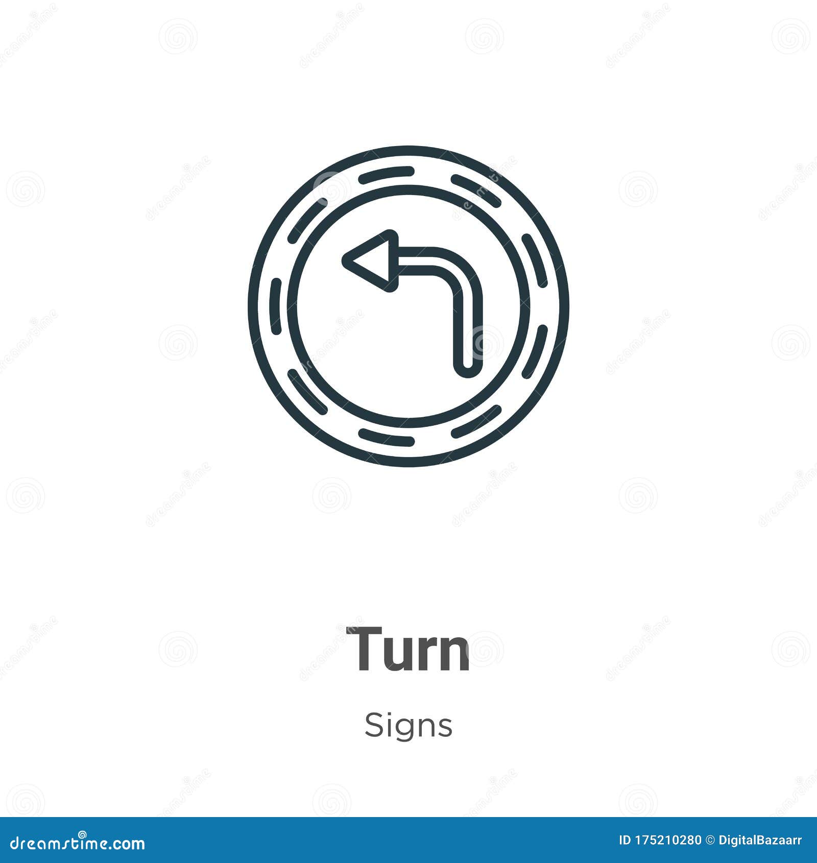 Turn Outline Vector Icon. Thin Line Black Turn Icon, Flat Vector Simple ...
