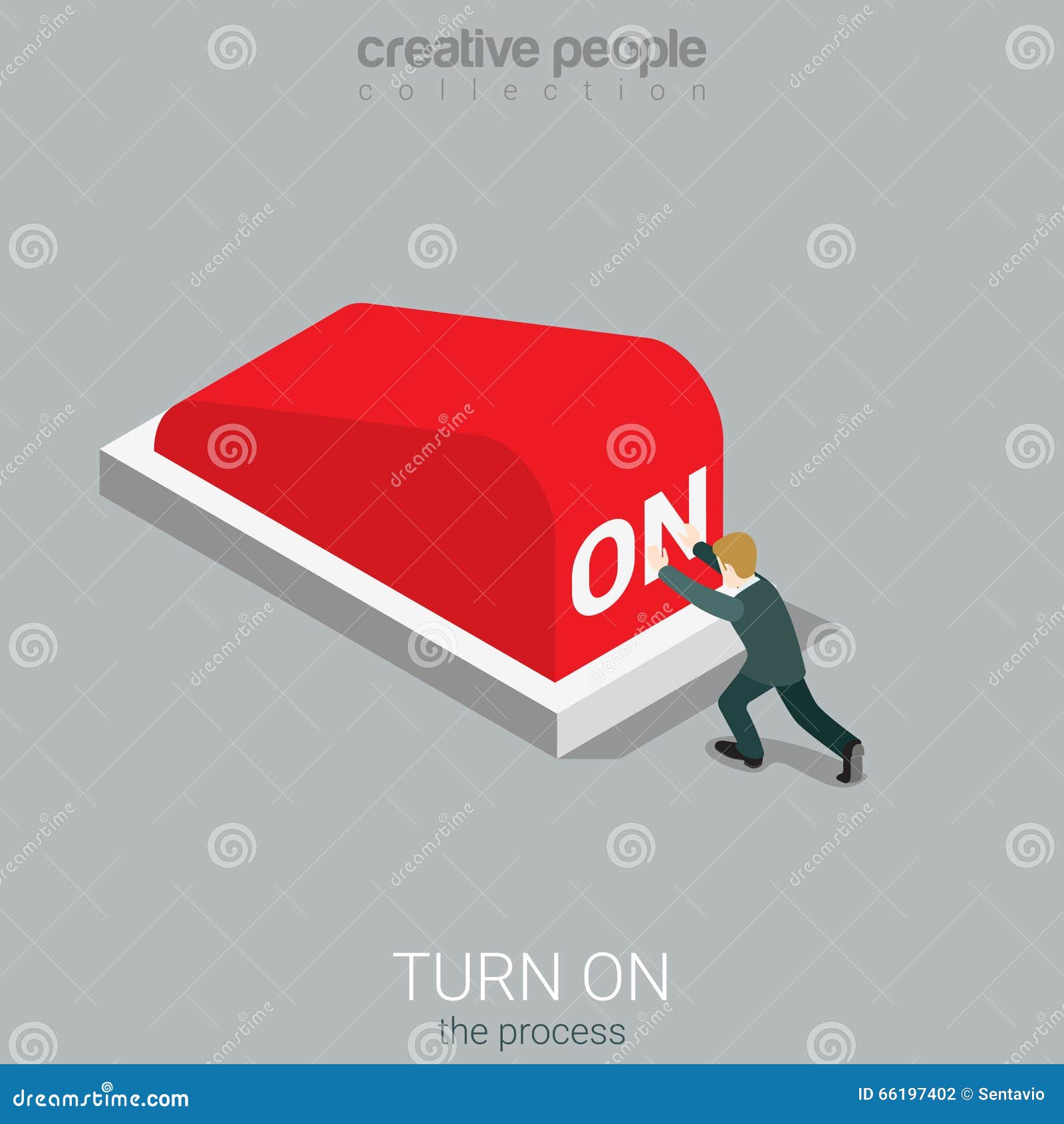 Turn on the Process Big Red on Button Flat 3d Vector Isometric Stock ...