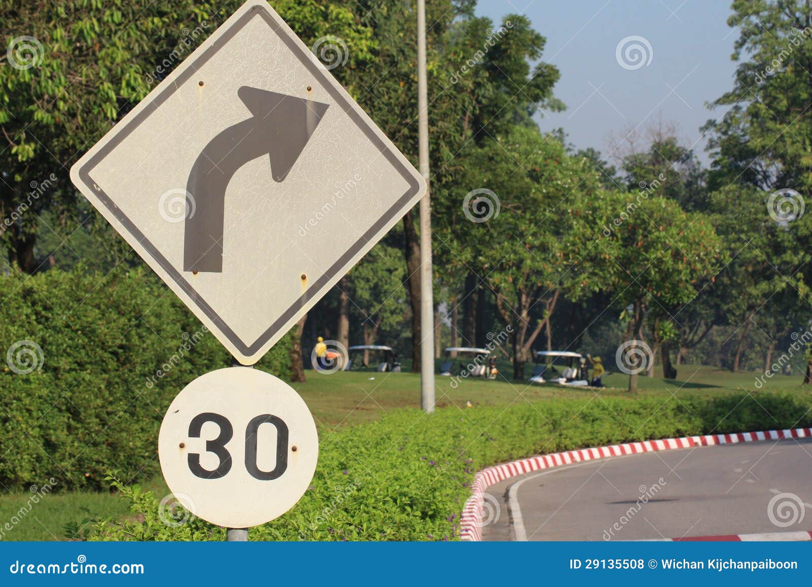 Turn Right Sign with 30km/h Speed Limit Sign Stock Photo - Image of ...