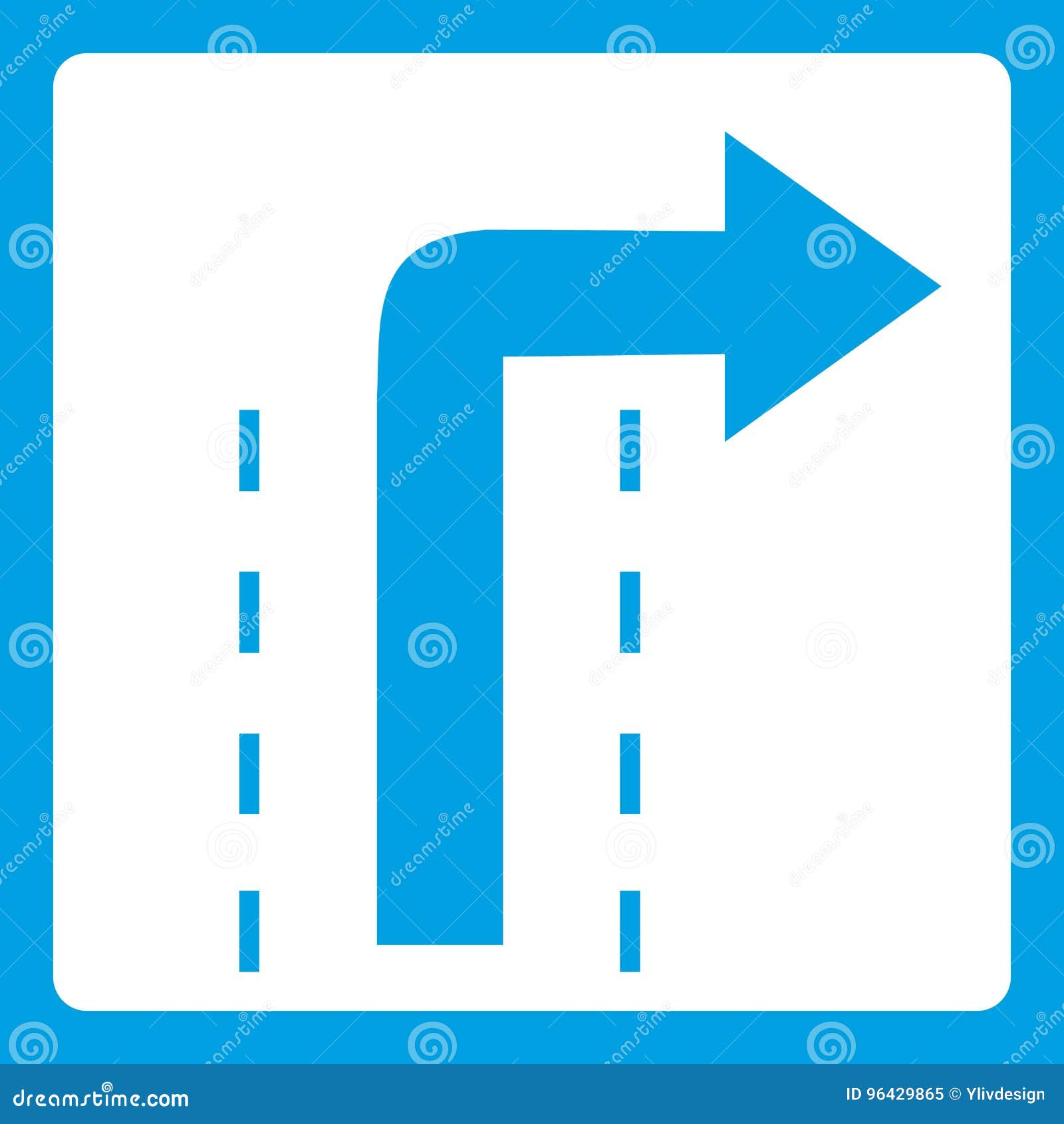 Turn Right Traffic Sign Icon White Stock Vector - Illustration of blue ...