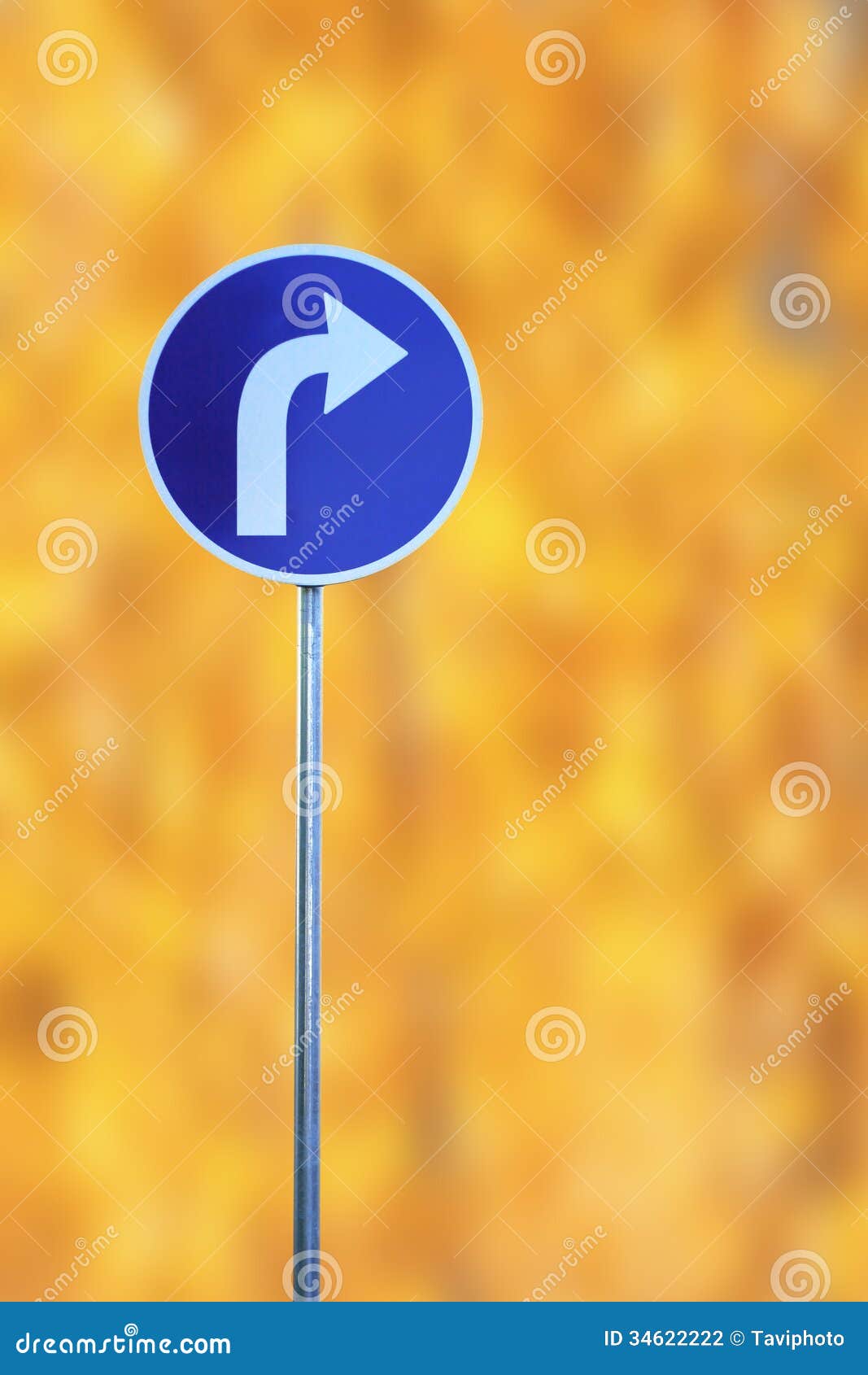 Right Traffic Route Only Direction Sign Turn Pointer, Blue Isolated ...