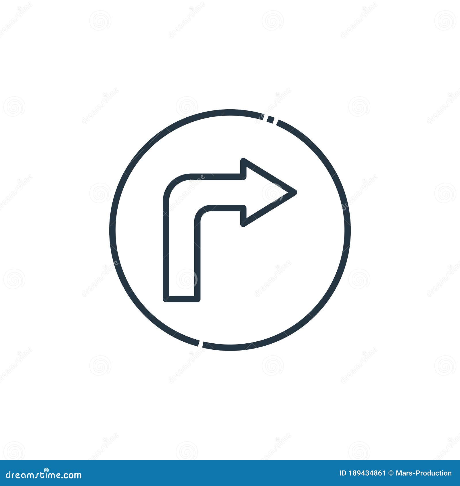 Turn Right Vector Icon Isolated on White Background. Outline, Thin Line ...