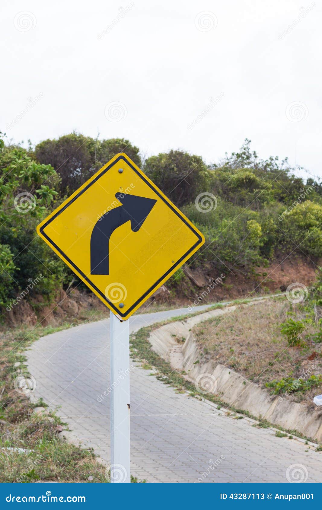 Turn right at warning sign stock image. Image of guidance - 43287113