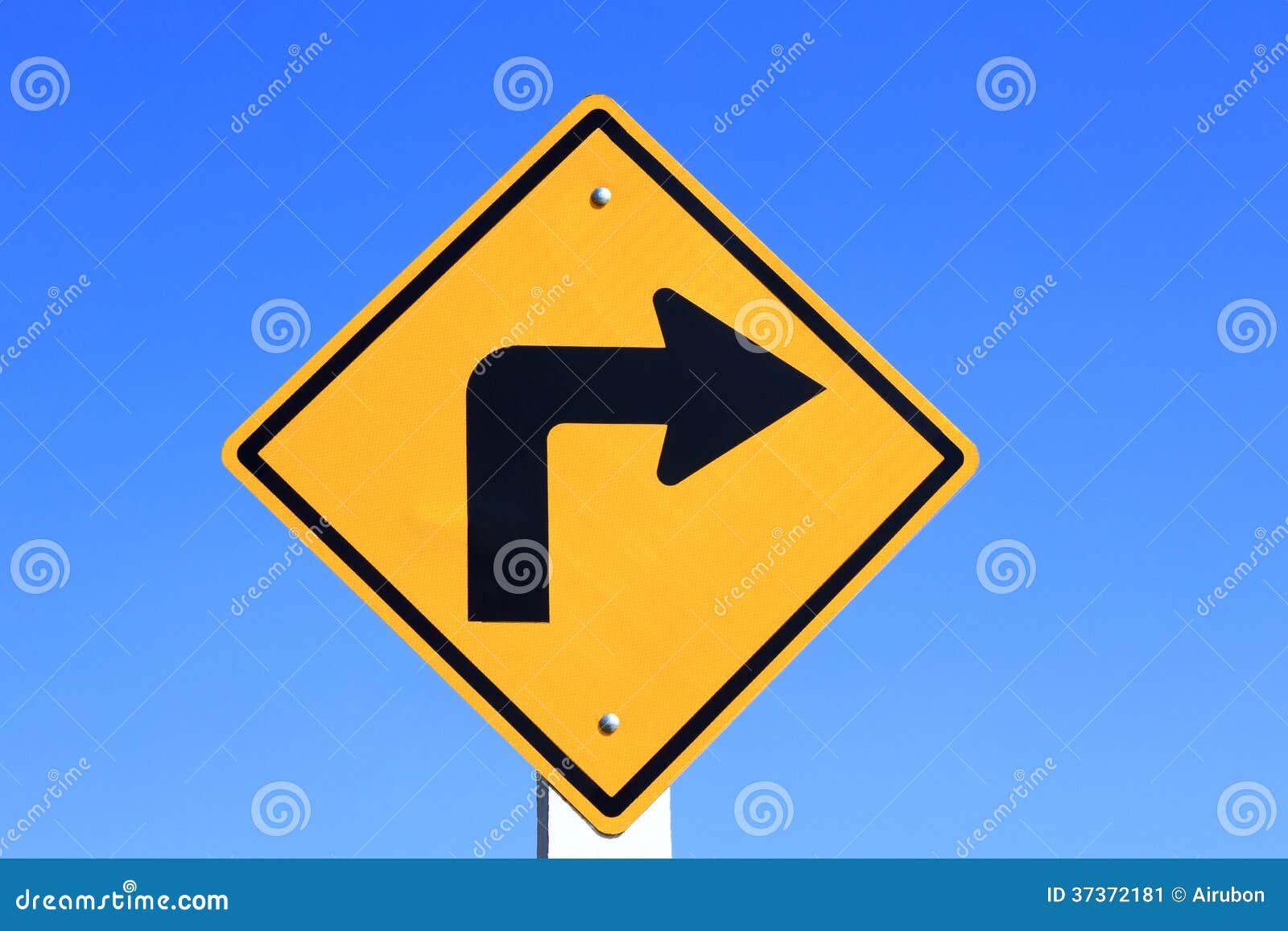 Turn Right Yellow Road Sign Stock Image - Image of shape, curve: 37372181