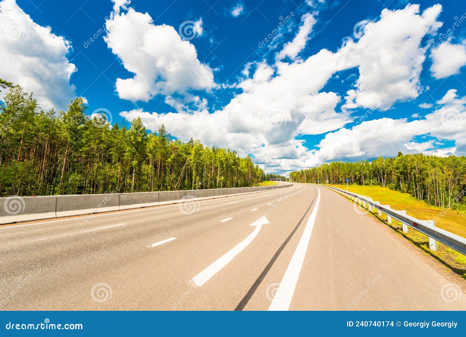 Turn of Rural Highway Passing through the Forest. Stock Photo - Image ...