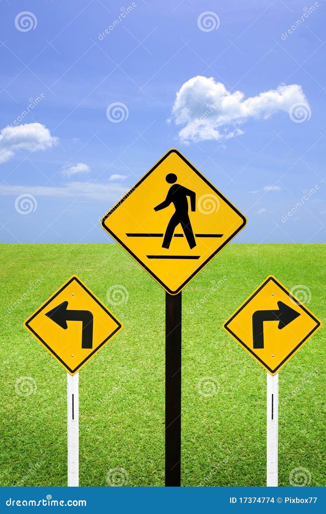 Turn Sign and Man Walking Sign Stock Photo - Image of blue, city: 17374774
