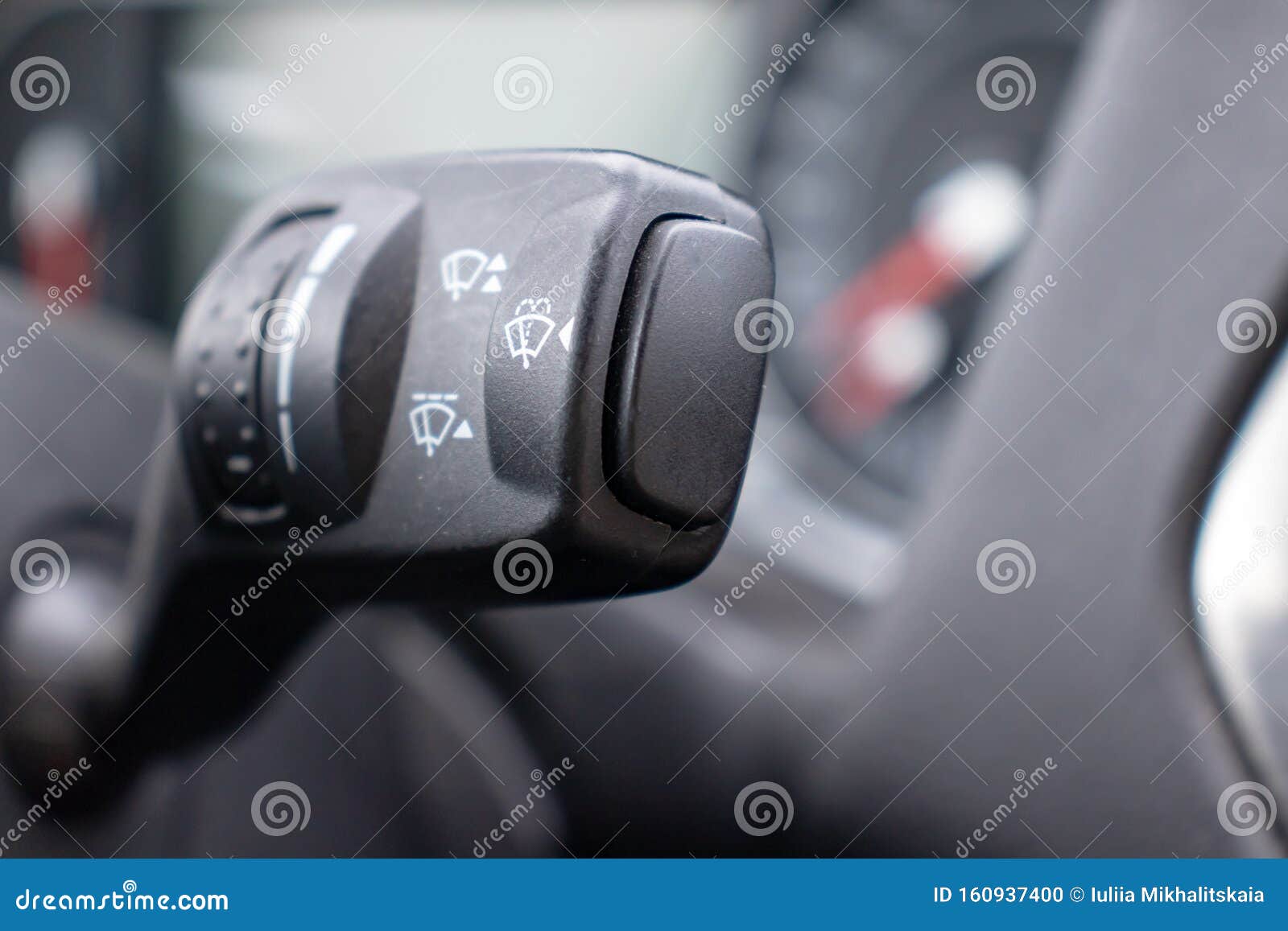 Turn Signal Switch, Handle in the Car, Blurred Dashboard on Background ...