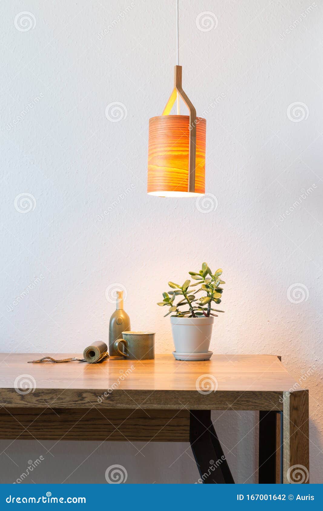 Turn on Wooden Lamp Over the Table Stock Photo - Image of bright ...