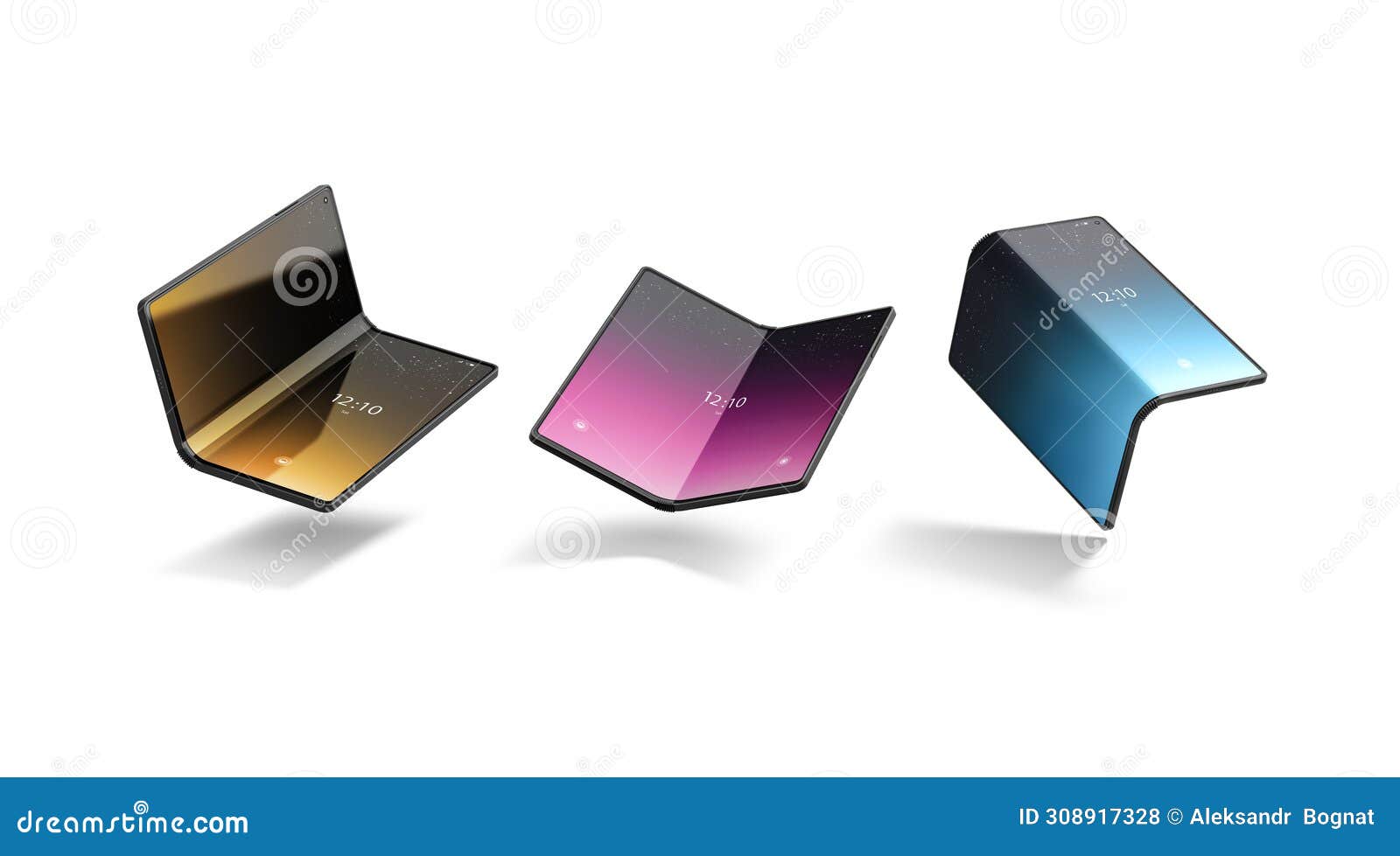 Turned On Flexible Clamshell Phone Display Mockup, Different Views ...