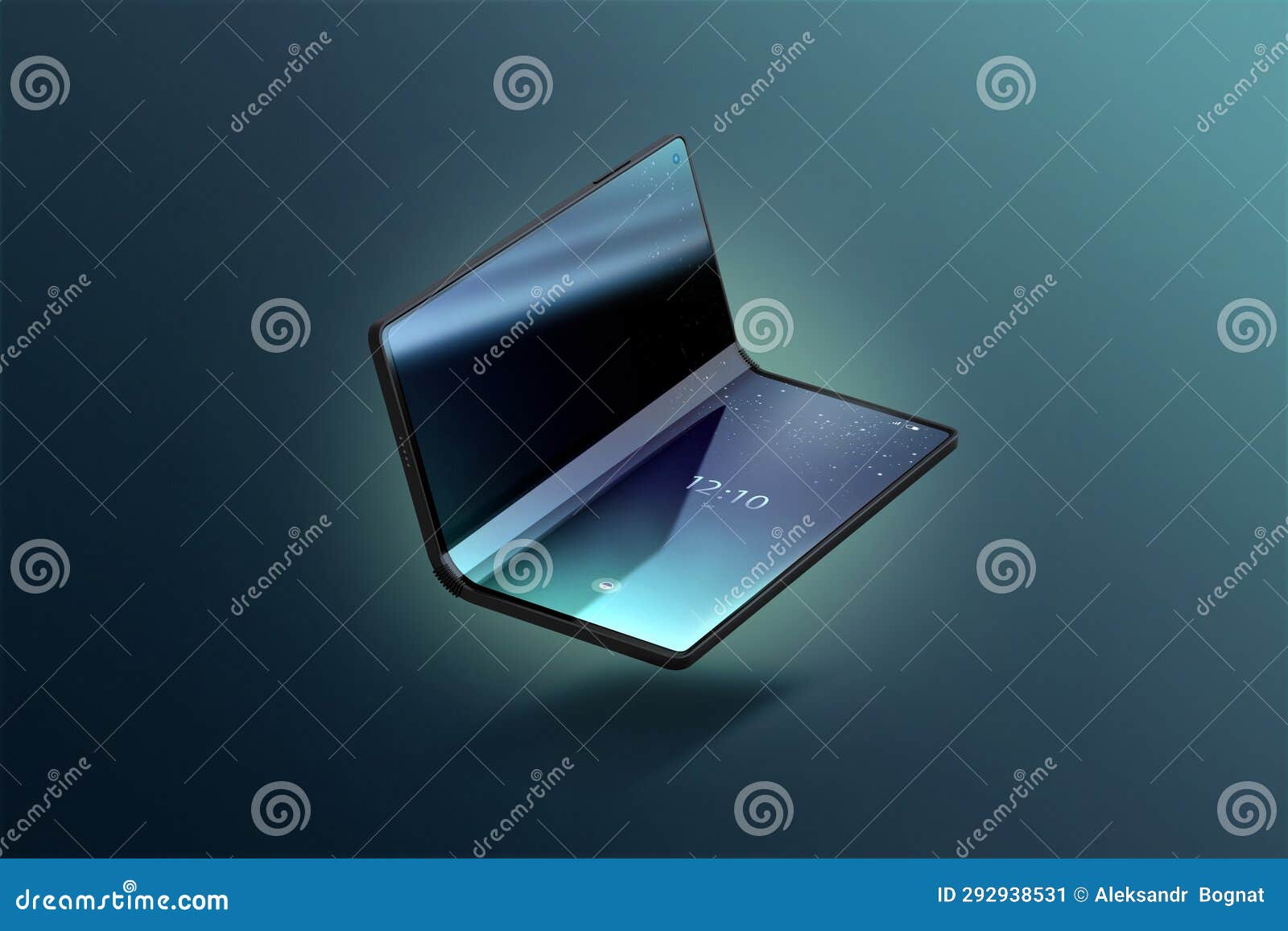 Turned On Flexible Clamshell Phone Display Mockup, Different Views ...