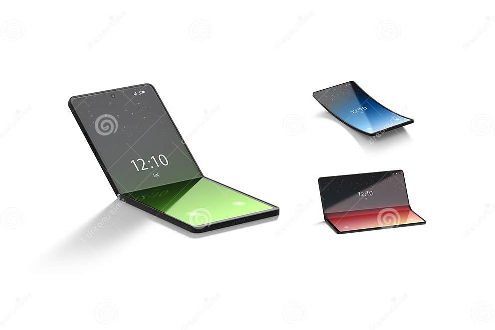 Turned on Flexible Clamshell Phone Display Mockup, Different Views ...