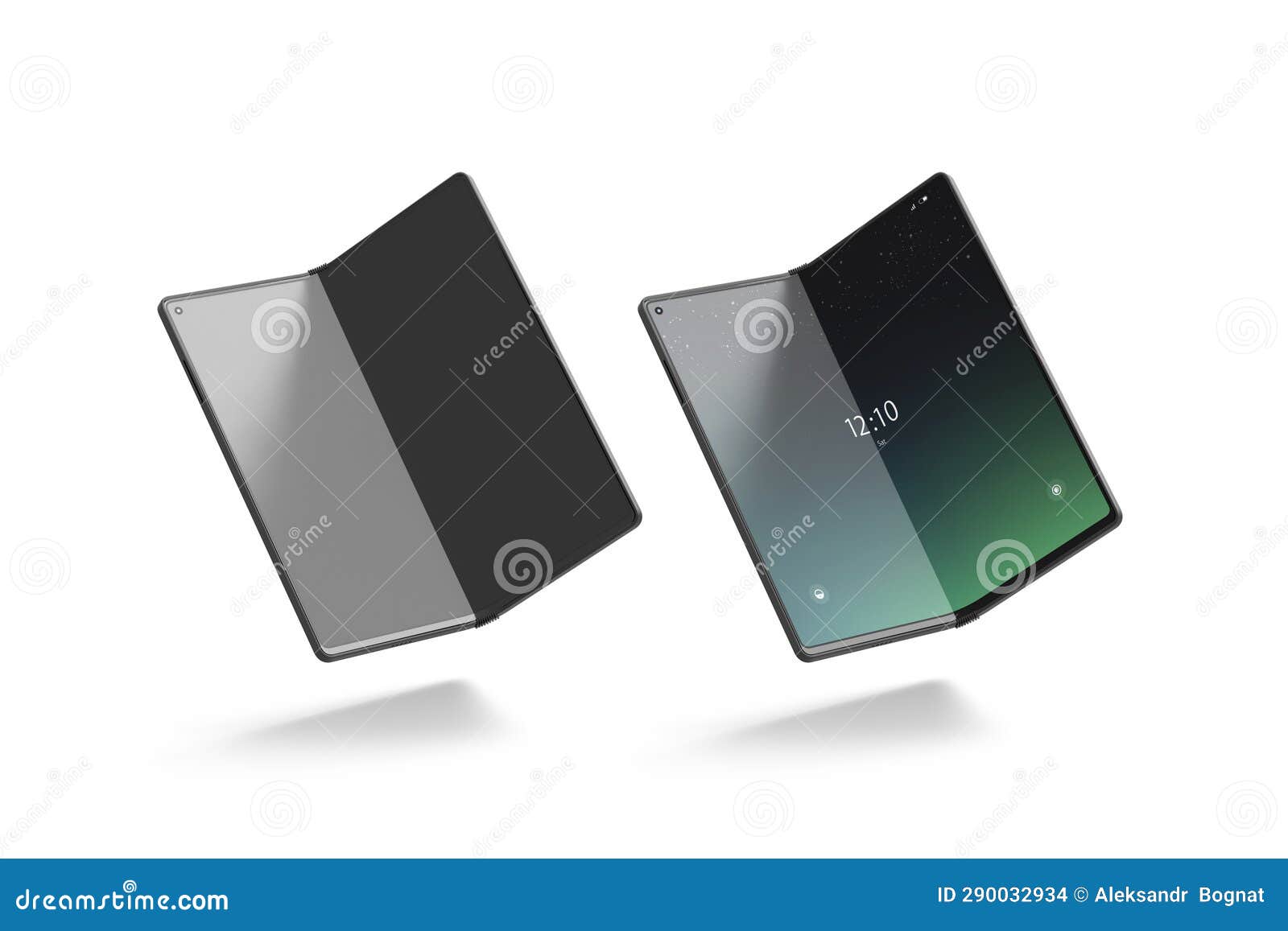 Turned On Flexible Clamshell Phone Display Mockup, Different Views ...