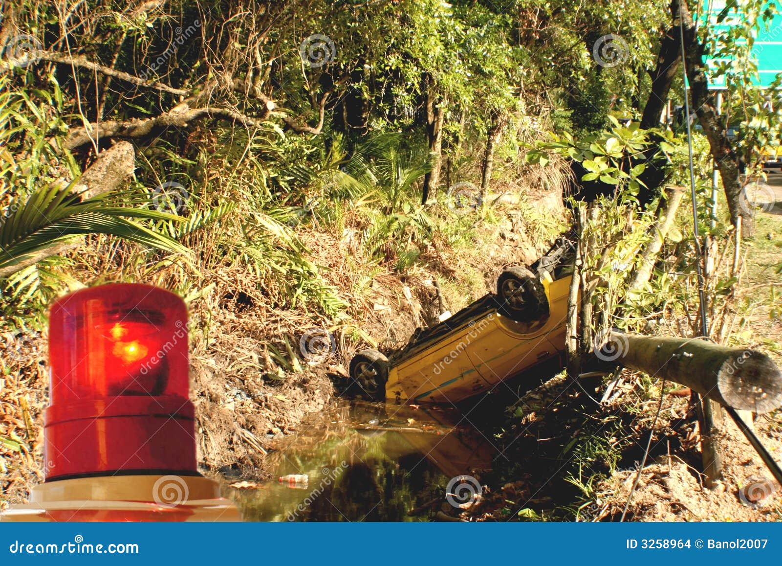 Turned Over Car in Ditch. Accident. Stock Photo - Image of fallen ...