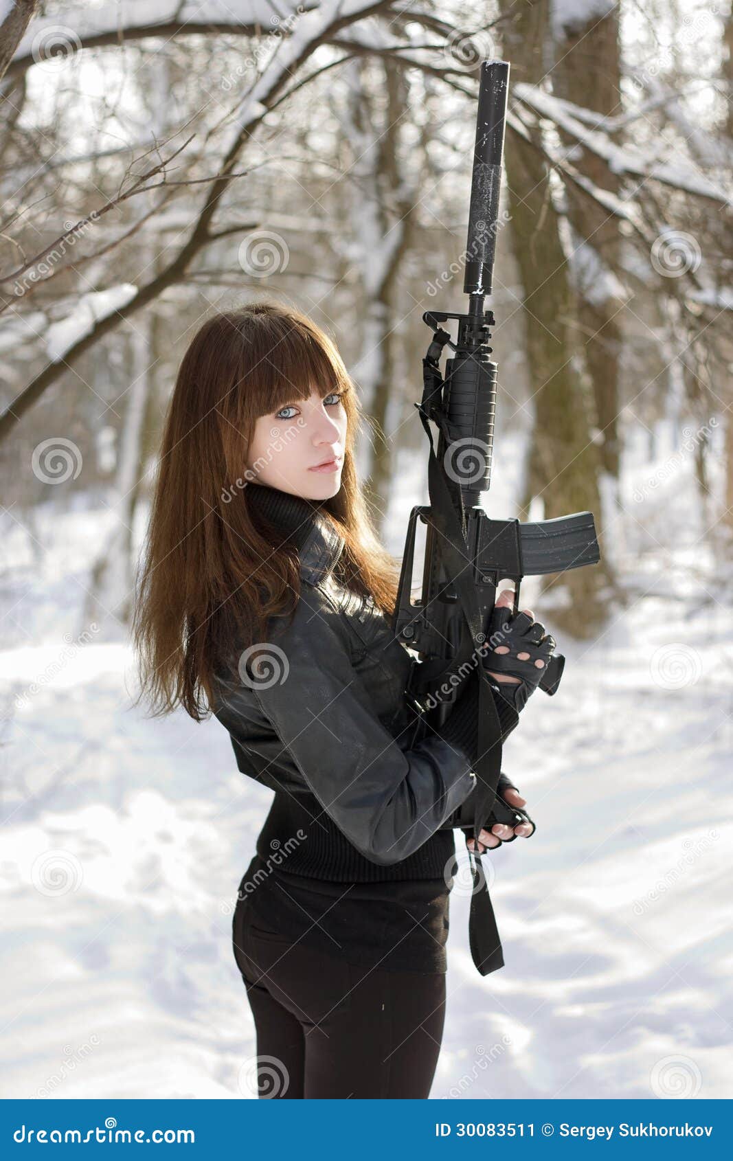 Turned lady with the gun stock image. Image of scenic - 30083511