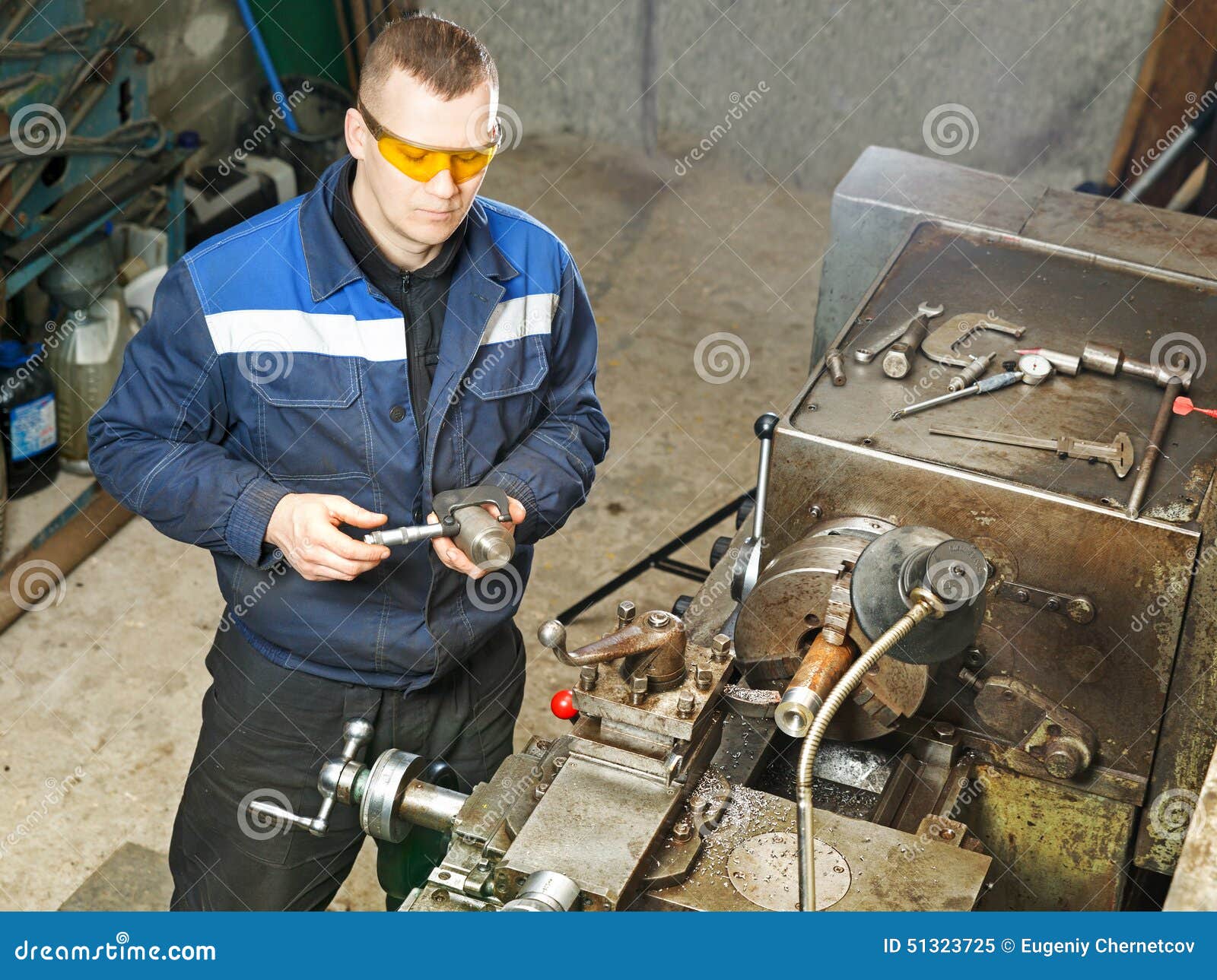 Turner works for lathe stock image. Image of machine - 51323725