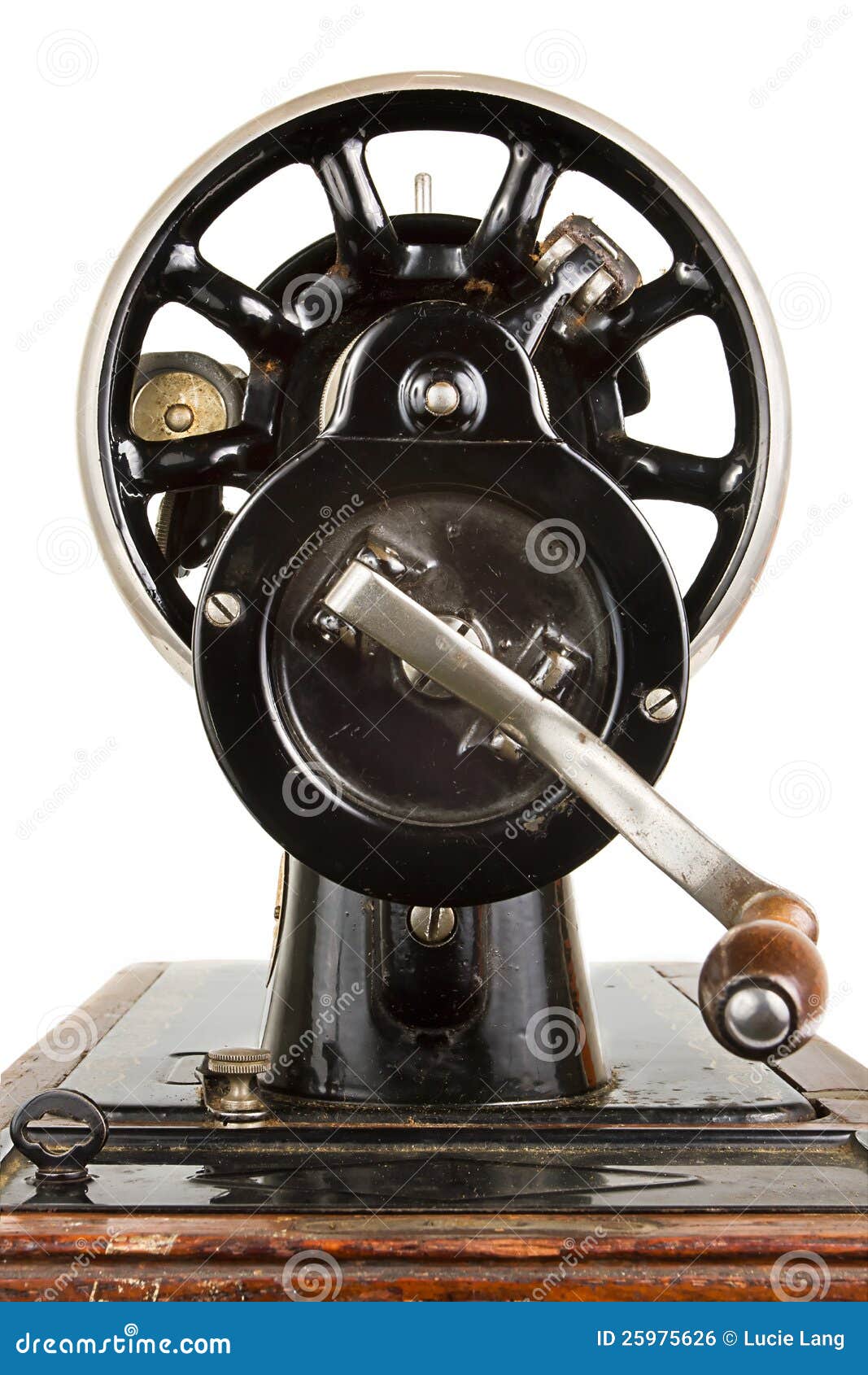 Turning Handle of an Old Sewing Machine on White Stock Photo - Image of ...