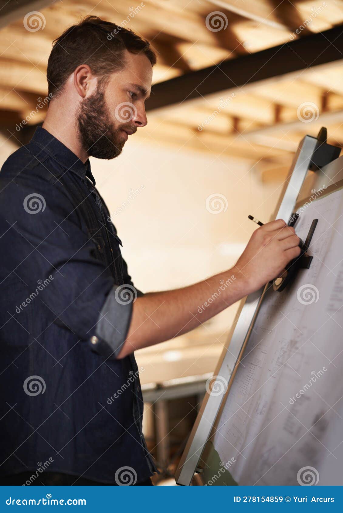 Turning His Vision into Reality. an Architect Drawing Up Plans. Stock ...