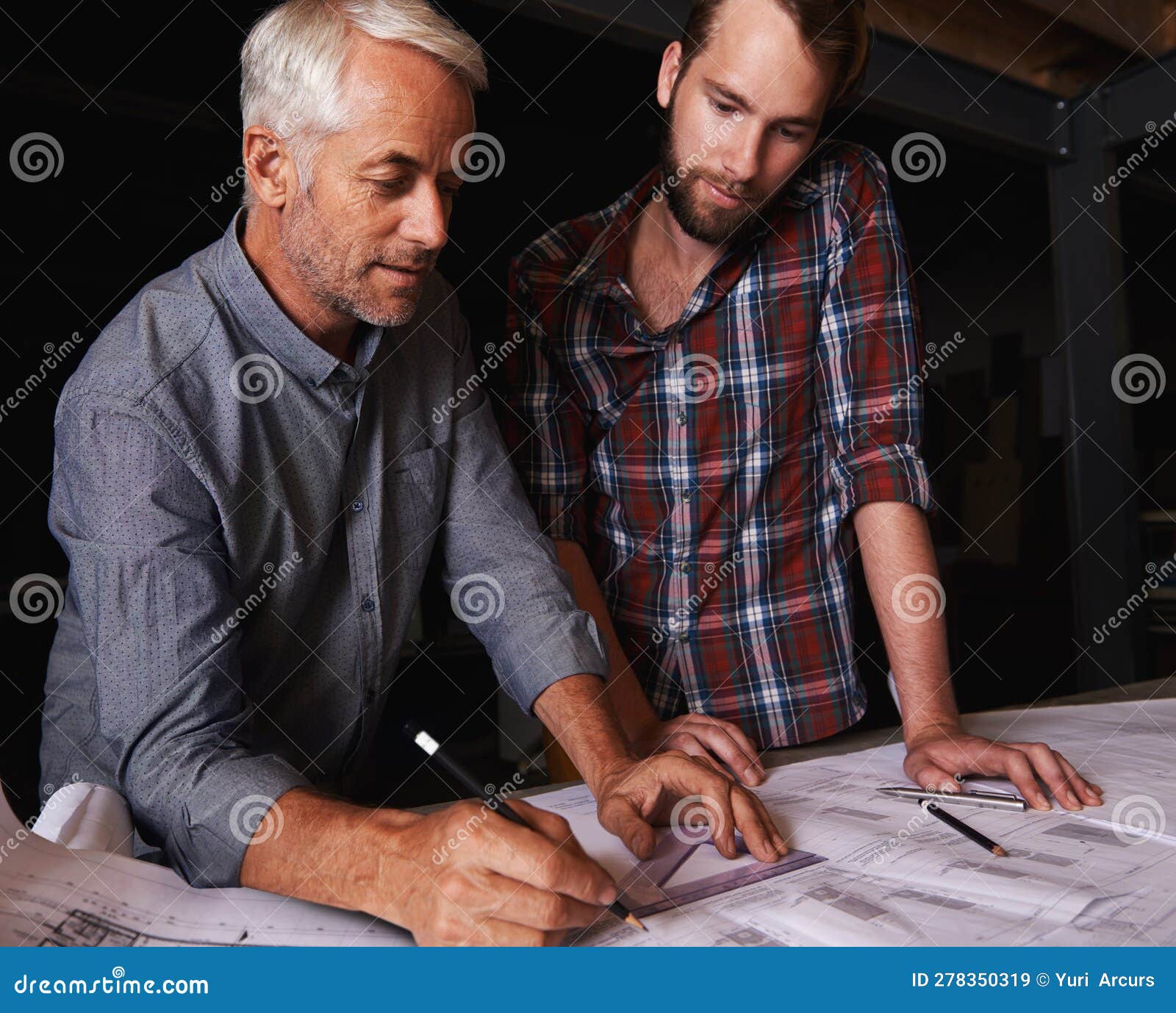 Turning His Vision into Reality. an Architect Drawing Up Plans. Stock ...