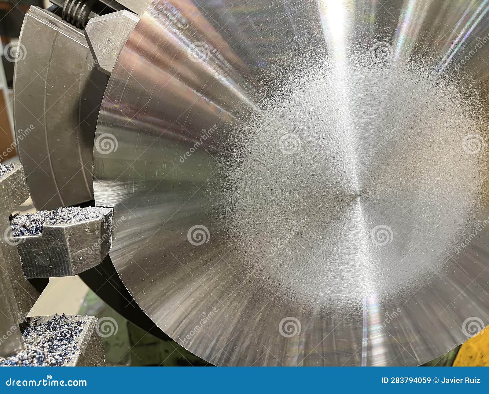 Turning of a Large Steel Disc Seen from the Front, with the Cutting ...