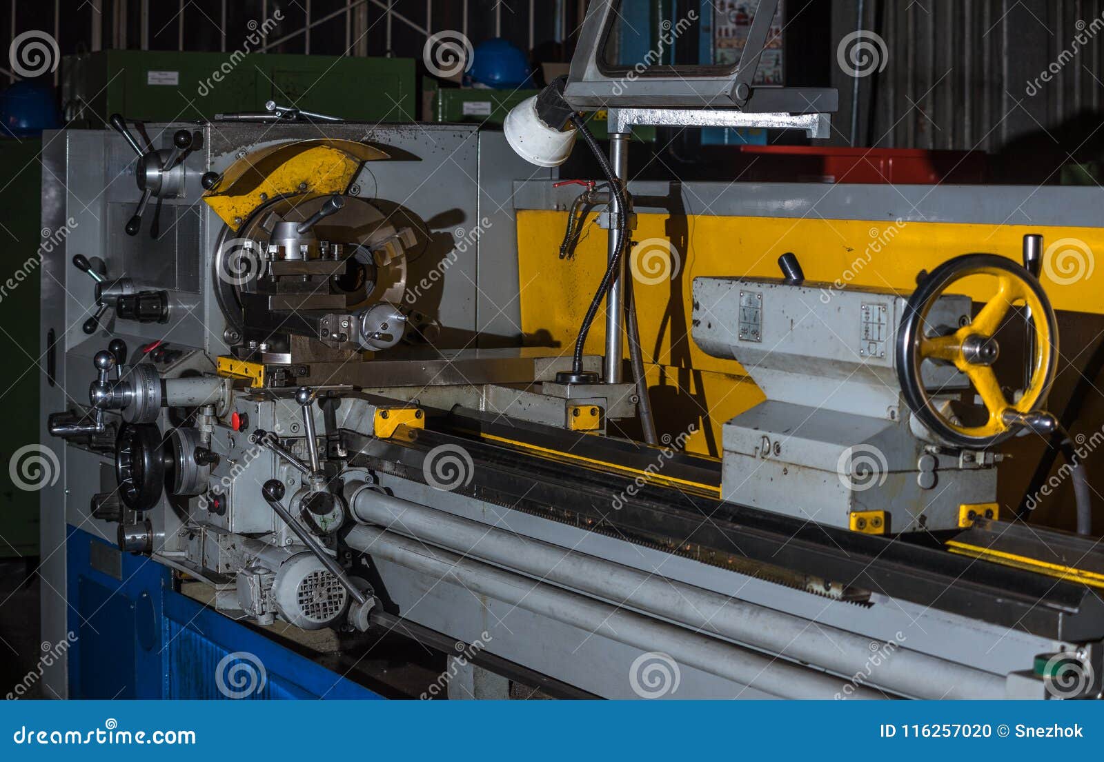 Grey and Yellow Turning Lathe Stock Photo - Image of metalworking ...