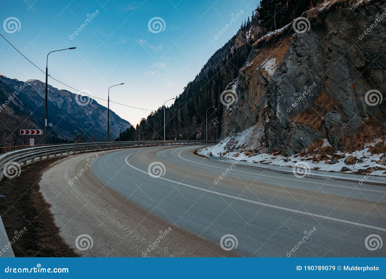 Turning Mountain Road To Ski Resort in the Evening Stock Image - Image ...