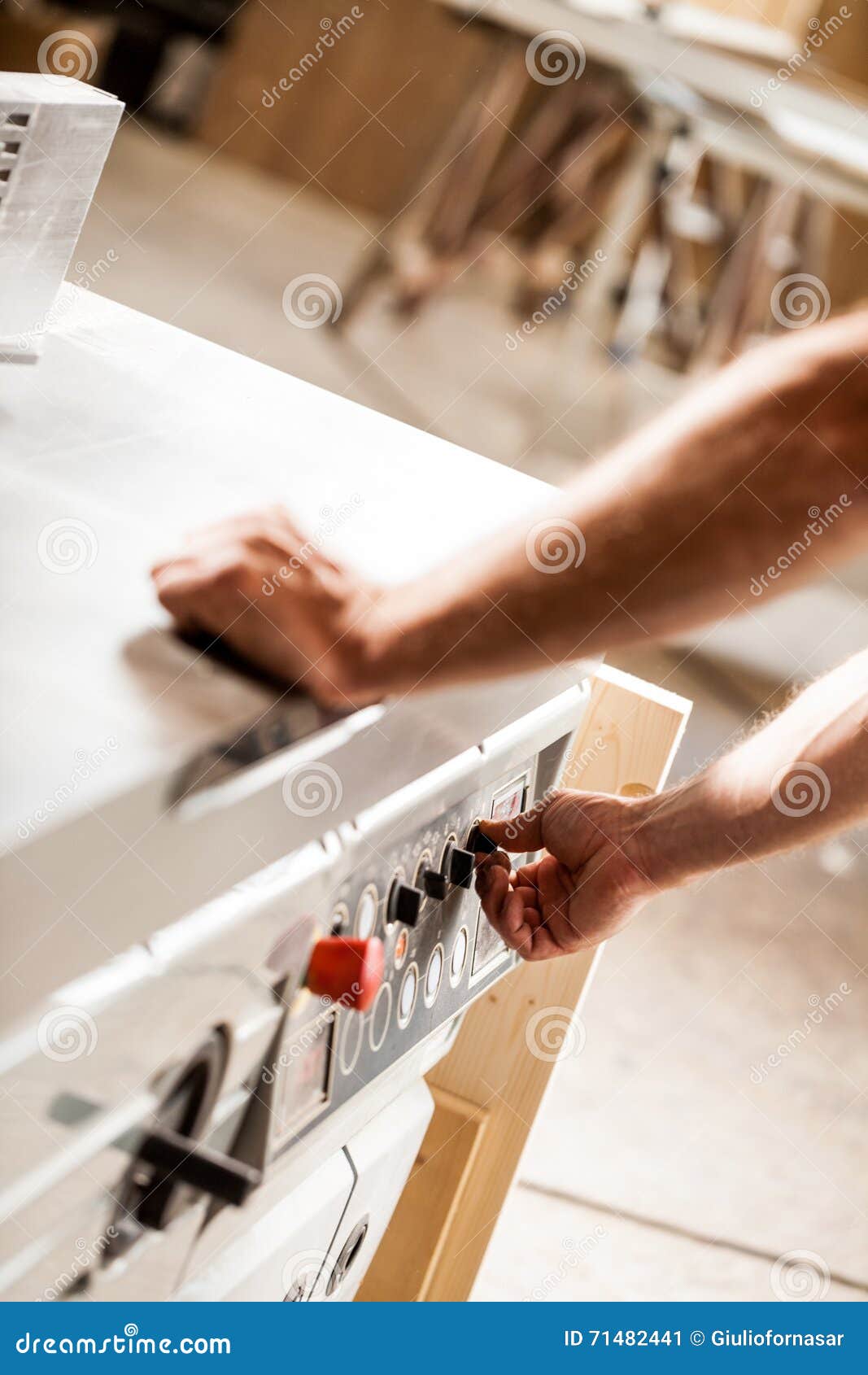 Turning on or Off a Machine in a Woodworker Workshop Stock Image ...