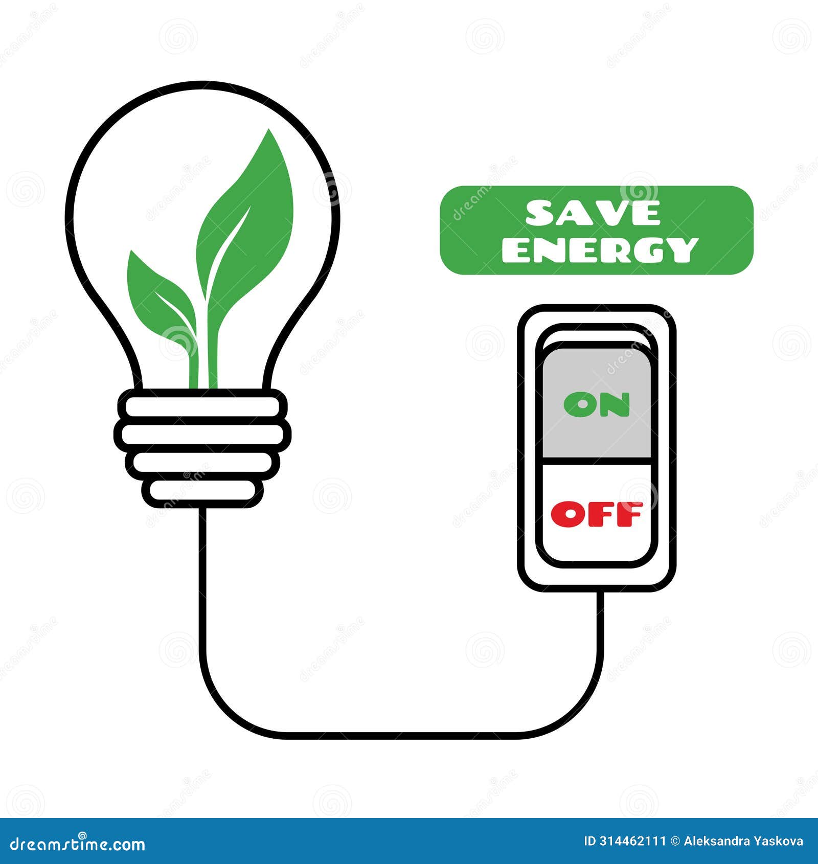 Turning Off Switch for Energy Saving. Save Energy Concept Stock Vector ...