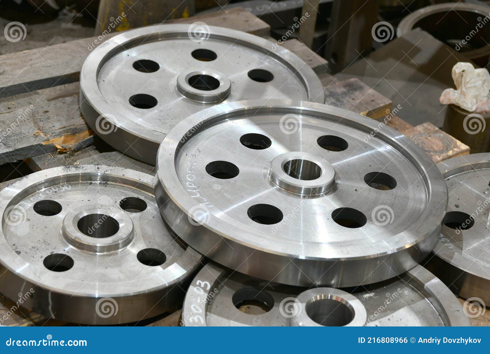 Turning Round Parts with Holes after Drilling Machine Stock Photo ...