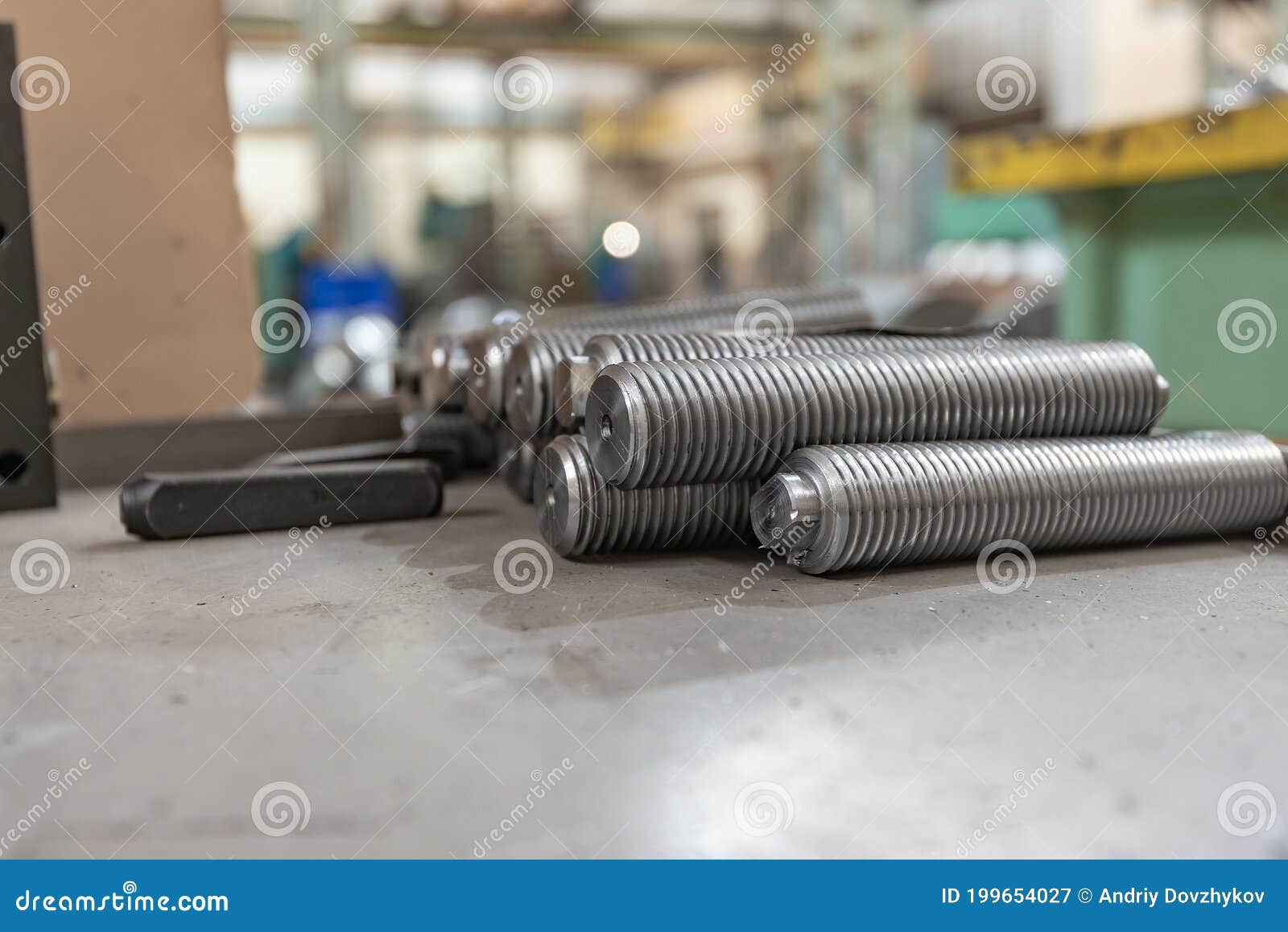 After Turning, the Threaded Rods are on the Rack Stock Image - Image of ...