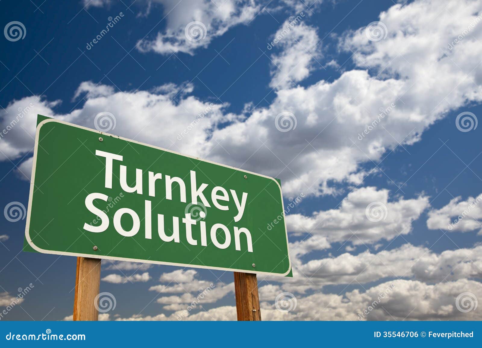 Turnkey Solution Green Road Sign Over Sky Stock Photo - Image of ...